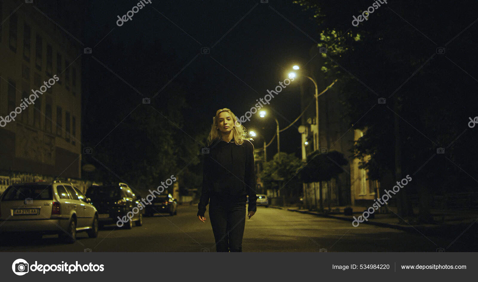 Woman Walking Alone At Night