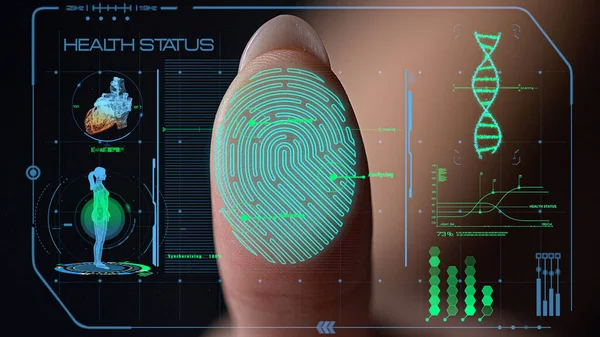 Closeup digital fingerprint health scanner analyzing biometrical ...