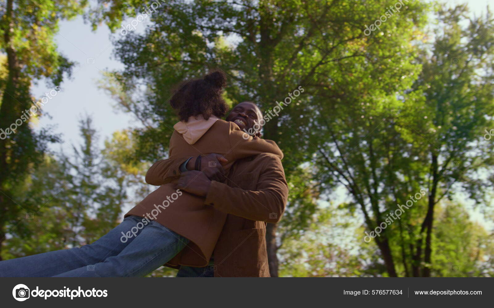 Gentle Father Embracing Daughter Spinning Kid Sunny Park Loving Parent ...