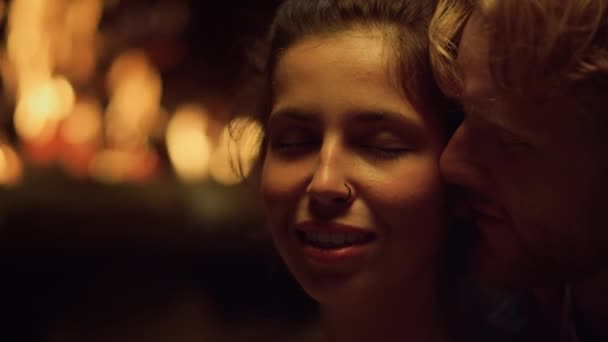 Closeup Couple Touch Sensual Romantic Night Passionate Lovers Kiss ...