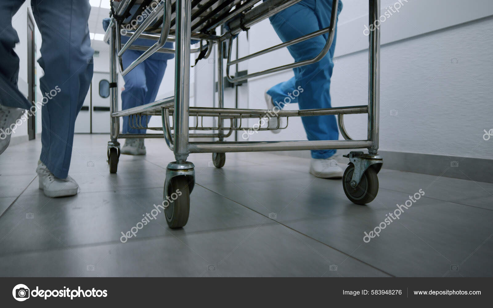 Medics Legs Running Hospital Corridor Rolling Gurney Emergency Room ...