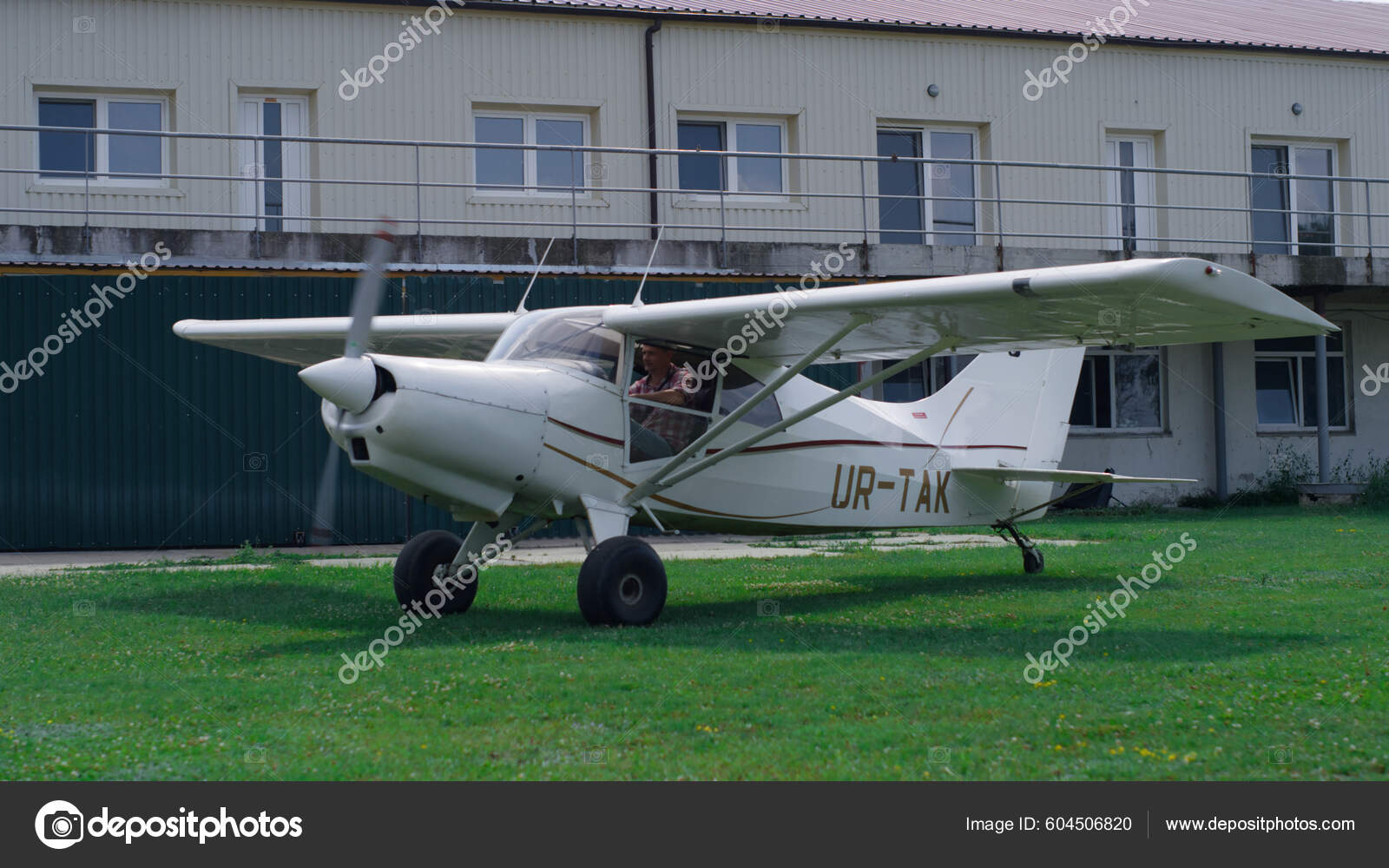 White Small Airplane Starting Engine Ready Taking Airfield Ultralight ...