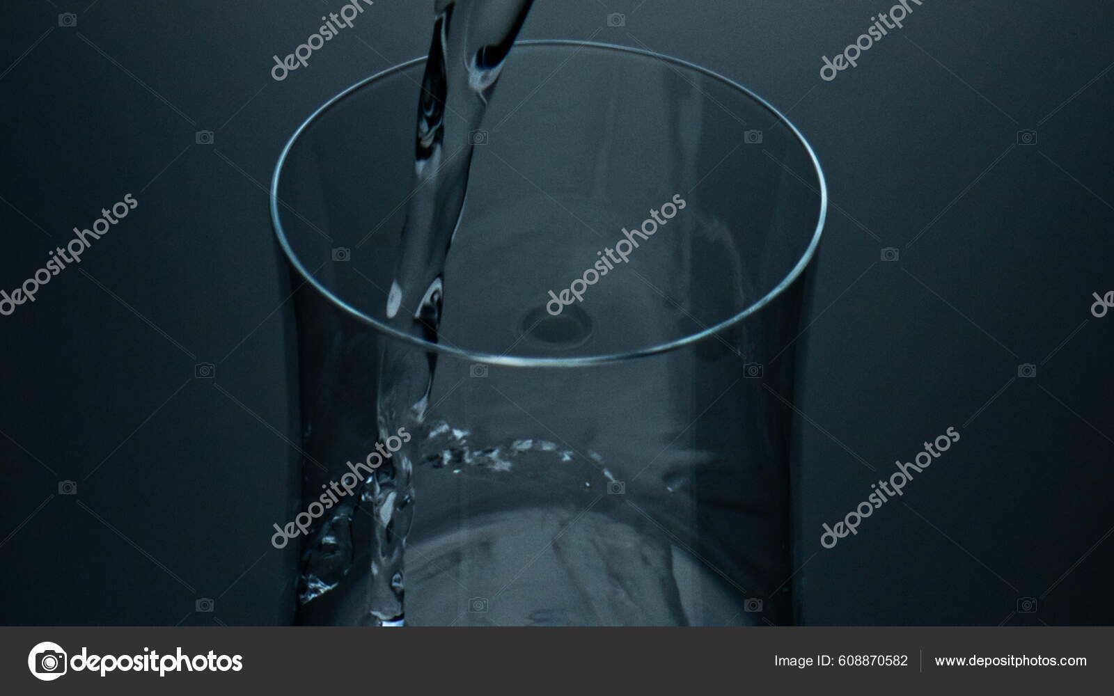 Pure Liquid Pouring Glass Top View Closeup Refreshing Mineral Water ...