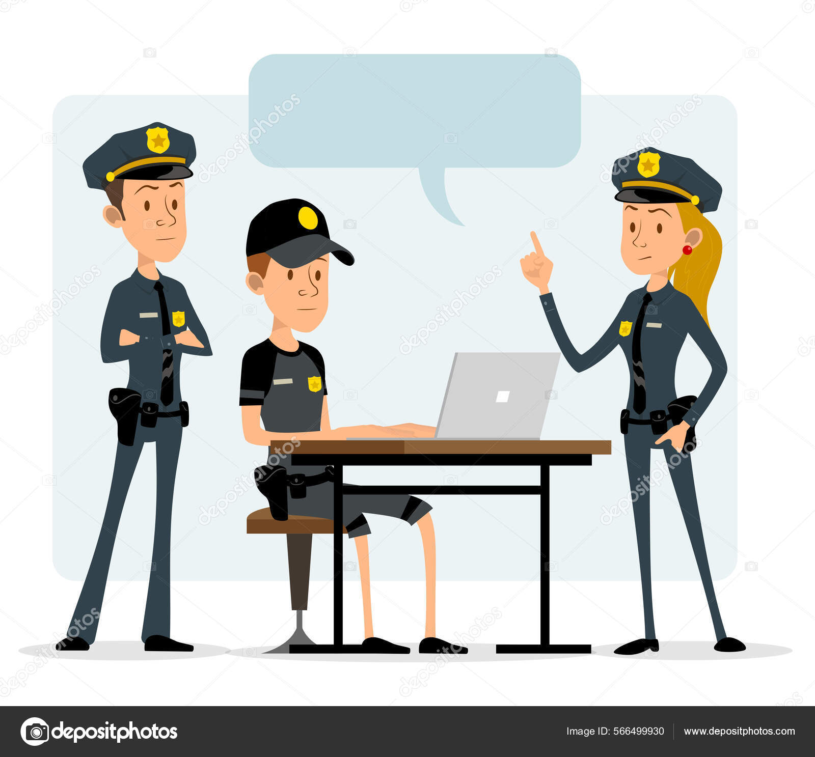 Cartoon Flat Cute Funny Handsome Police Officers Uniform Boys Girl ...