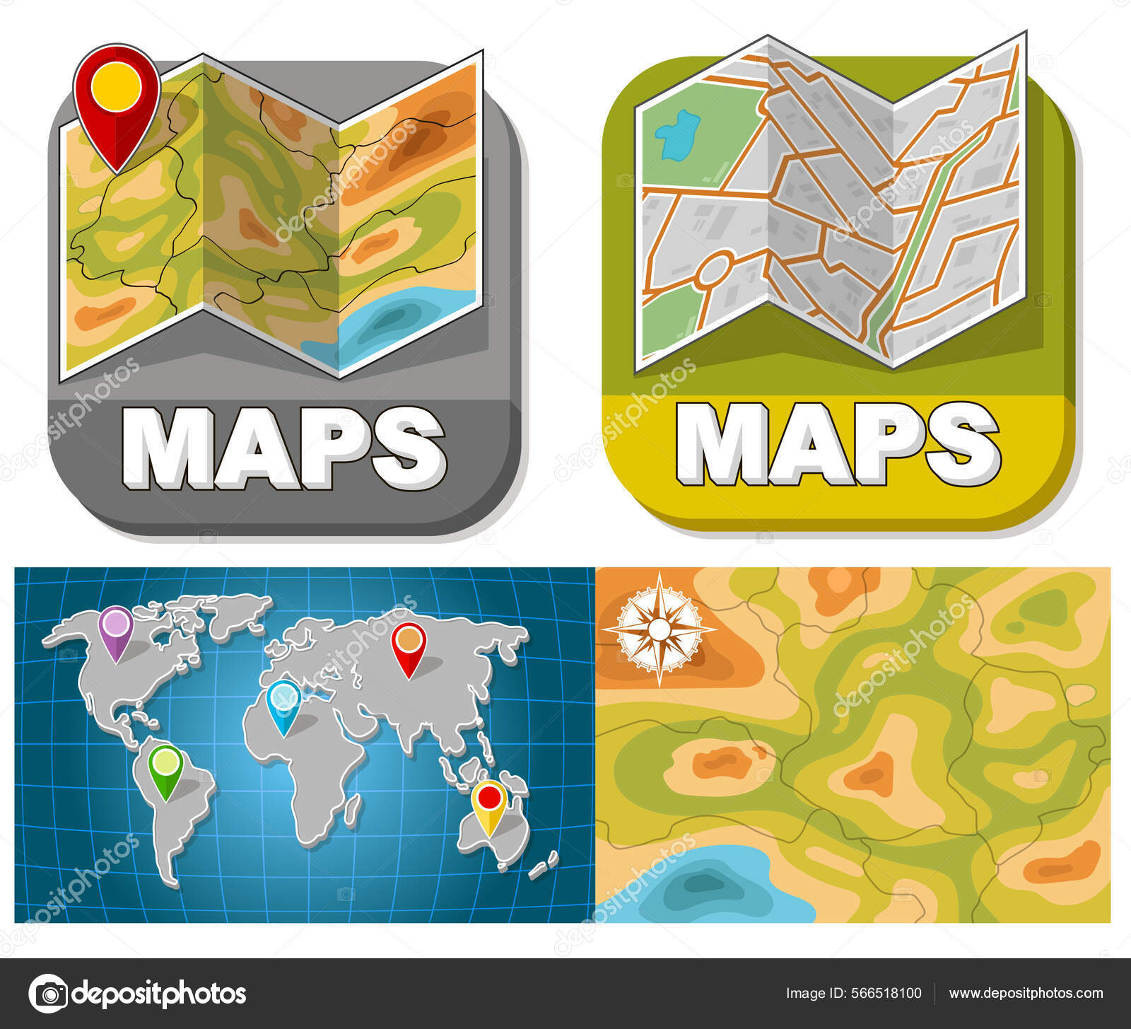 Cuadernos Mapas Dibujos Animados Con Marcadores Puntos Camino Mapa ...