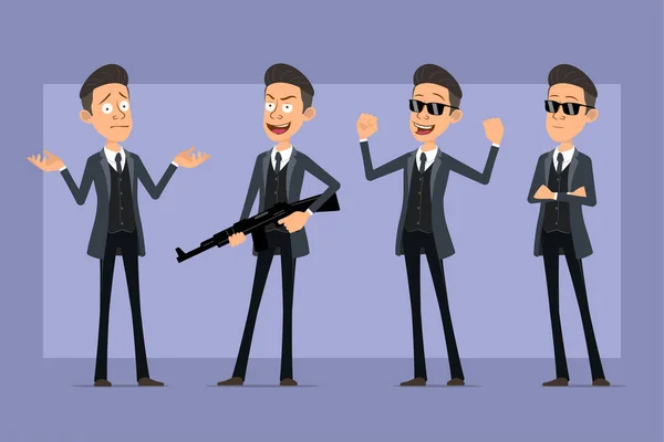 Cartoon Flat Funny Mafia Man Character Black Coat Sunglasses Boy Stock ...