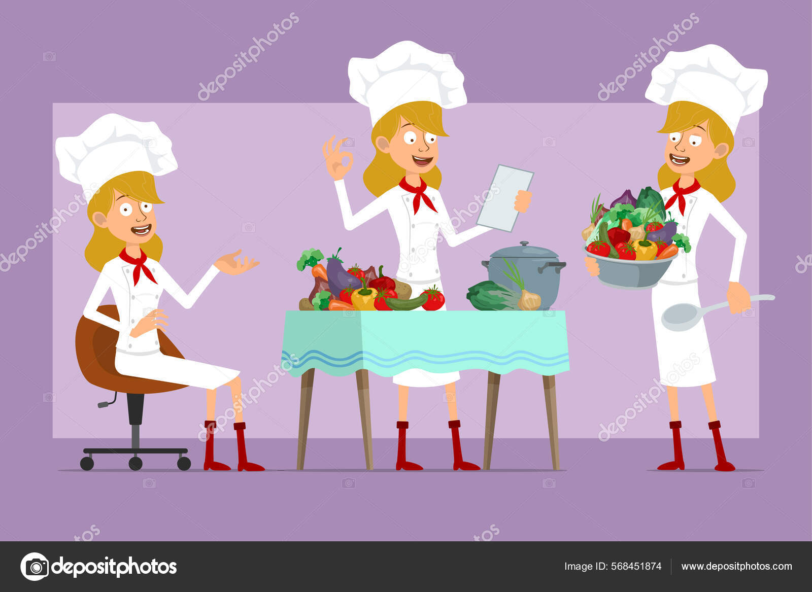 Cartoon Flat Chef Cook Woman Character White Uniform Baker Hat Stock ...