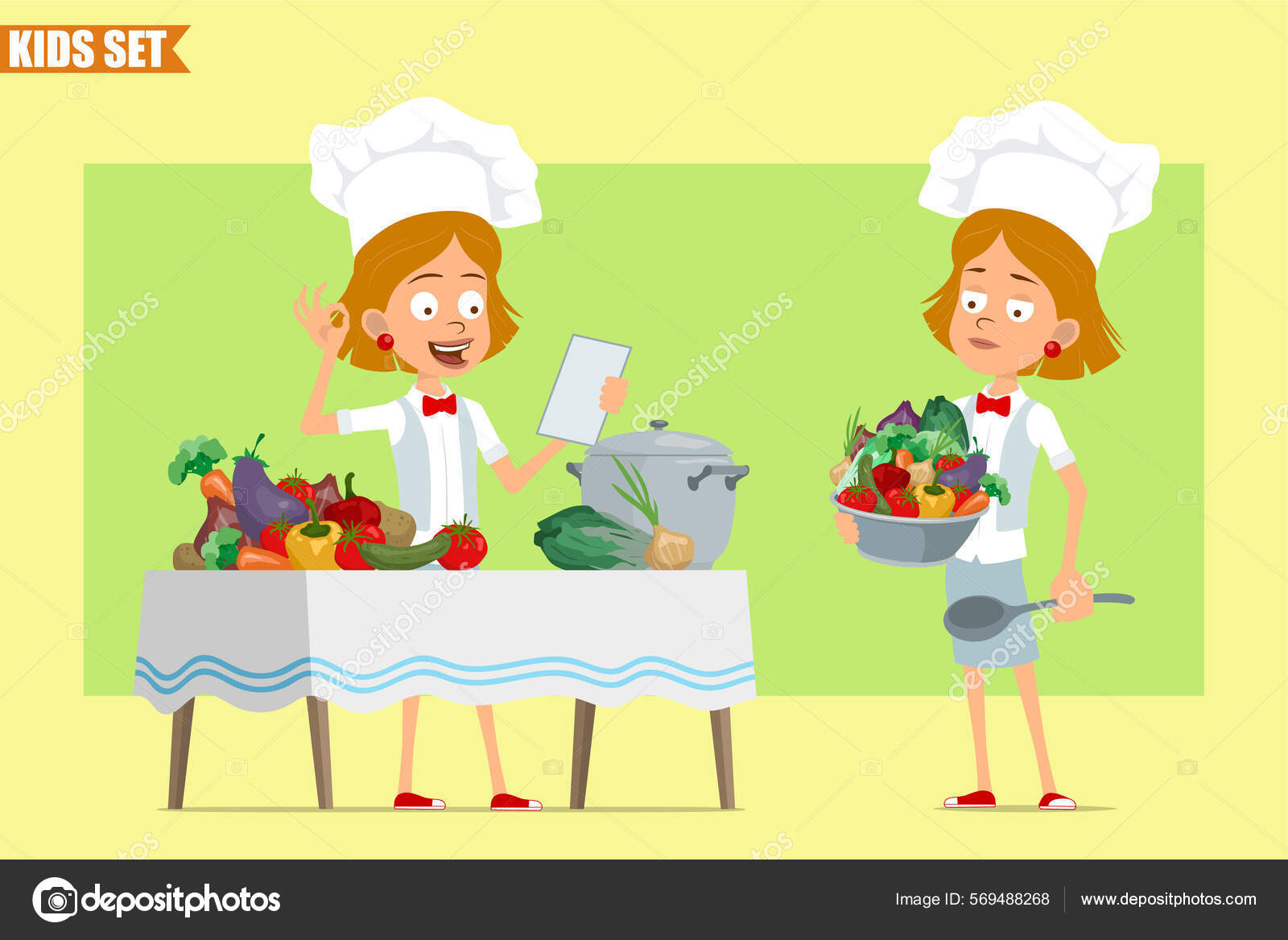 Cartoon Flat Funny Little Chef Cook Girl Character White Uniform Stock ...