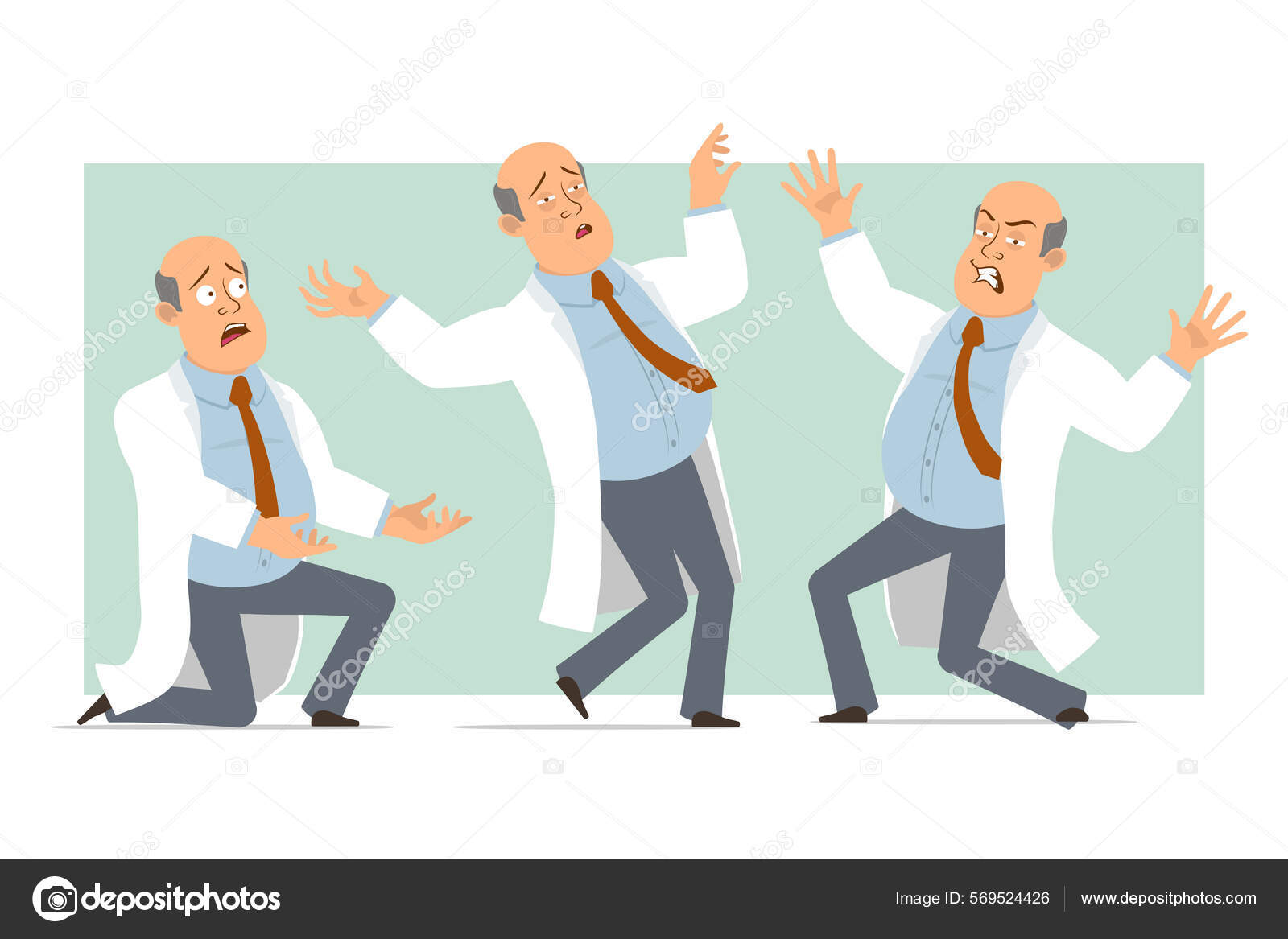 Cartoon Flat Funny Fat Bald Doctor Man Character White Uniform Stock ...