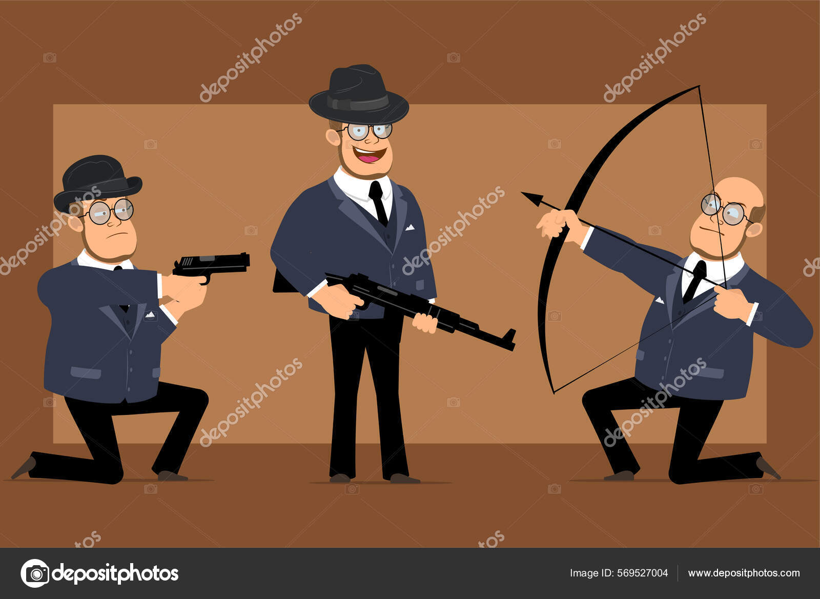 Cartoon Flat Funny Bald Professor Man Character Dark Suit Glasses Stock ...