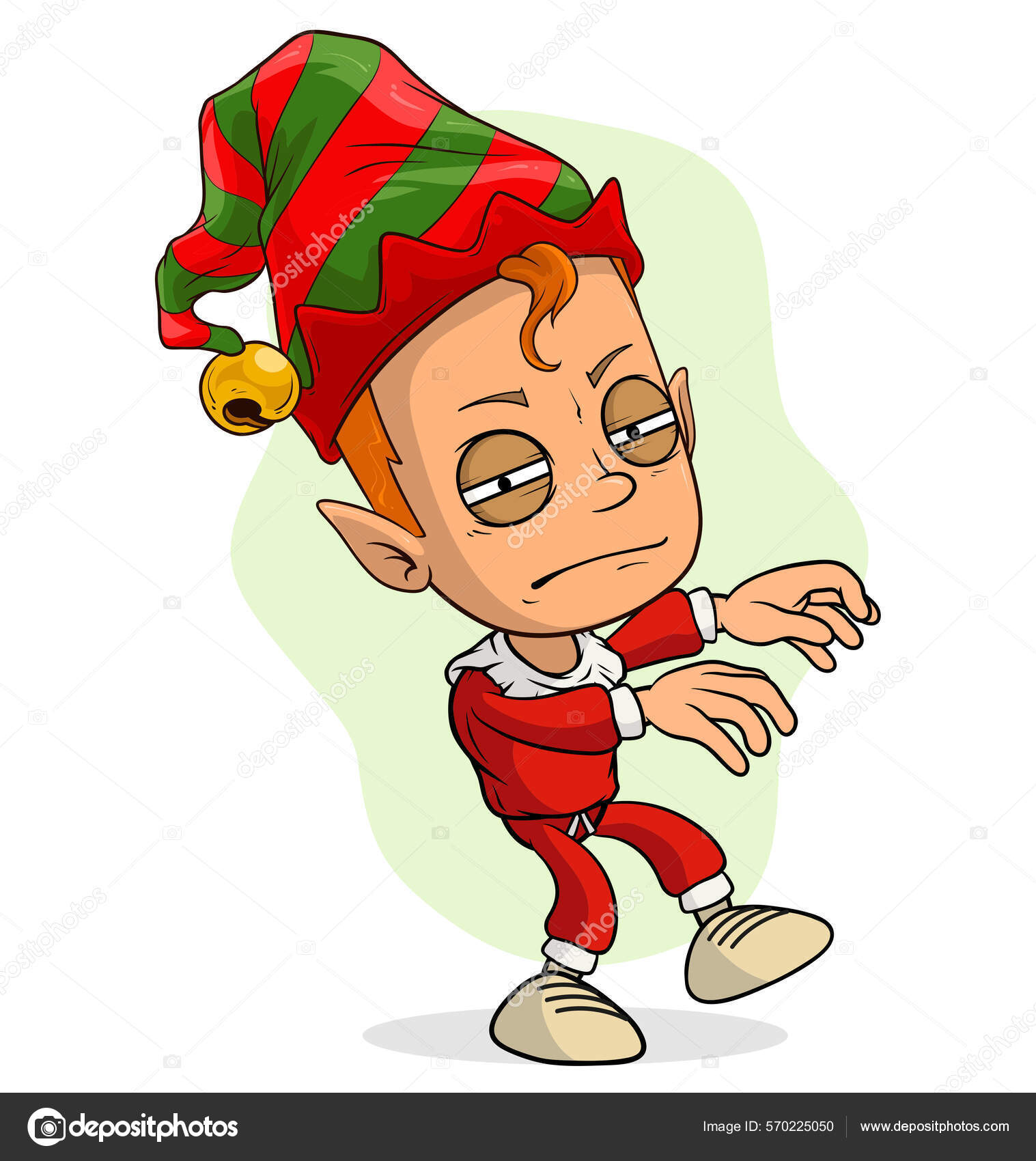 Cartoon Cute Funny Tired Walking Santa Claus Angry Christmas Elf Stock ...