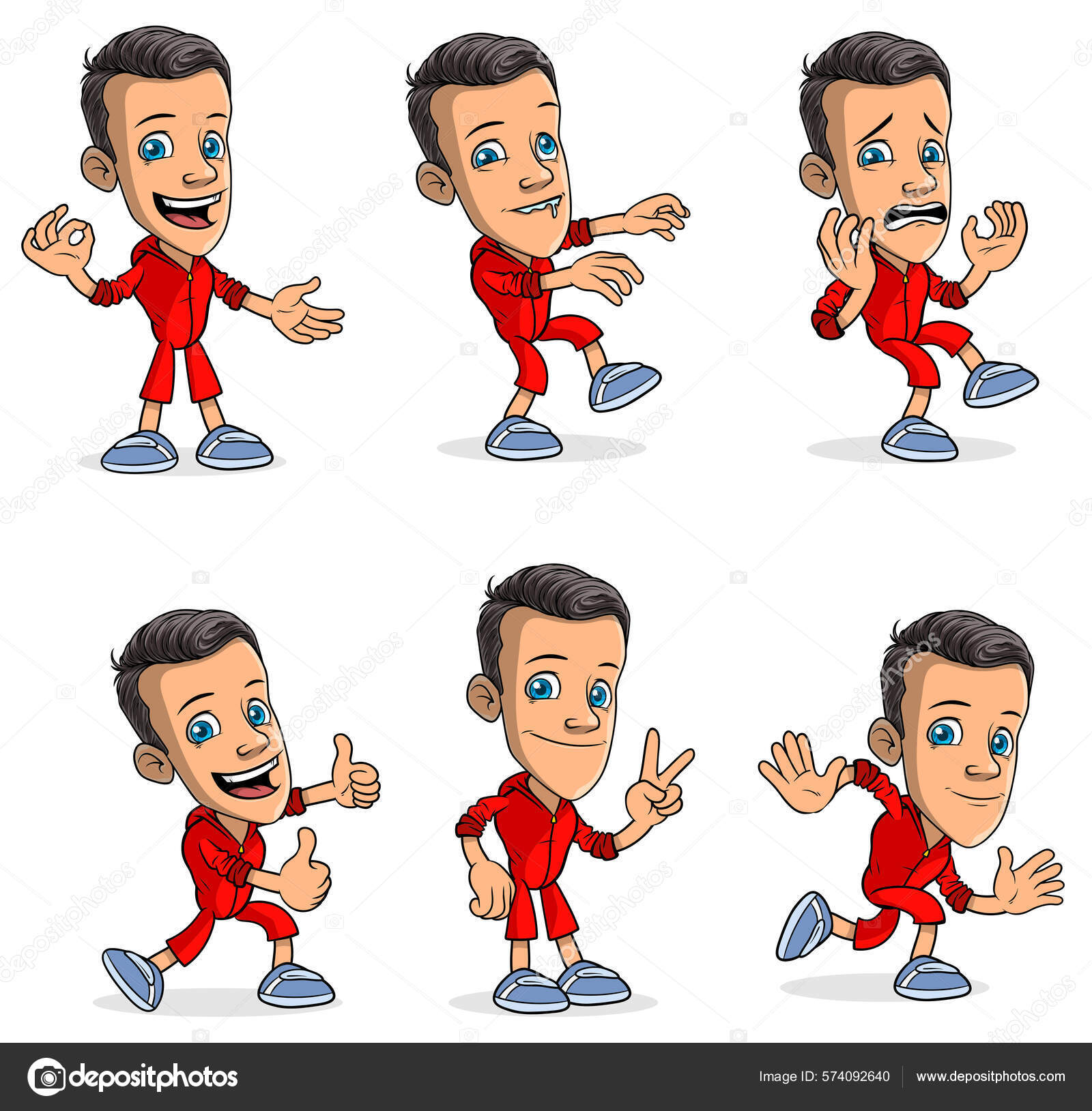 Cartoon Funny Smiling Boy Character Different Positions Layered Eps ...