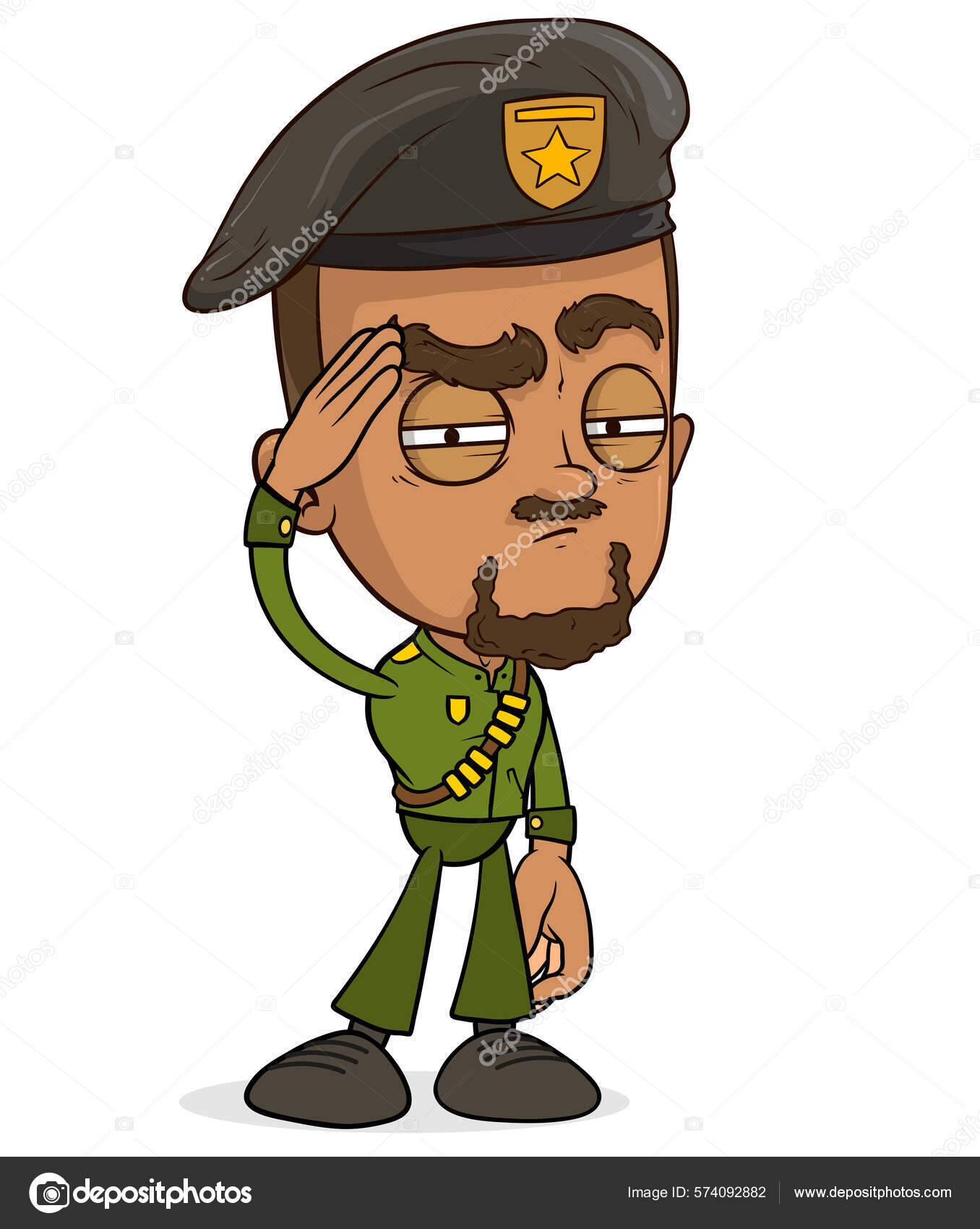 Cartoon Brave Army Soldier Man Green Uniform Medal Golden Star Stock ...