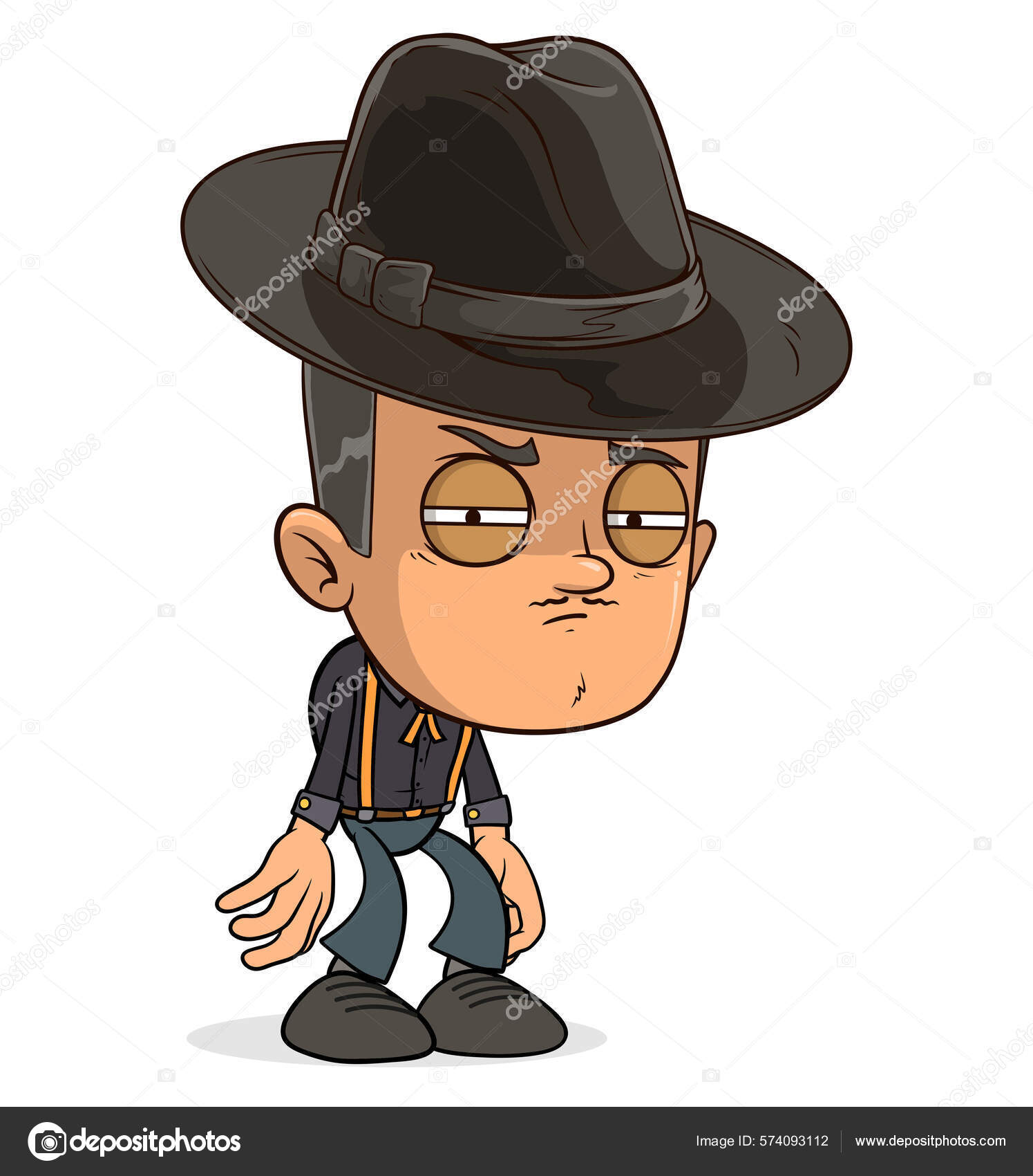 Cartoon Funny Sad Mafia Boy Character Black Hat Layered Eps Stock ...