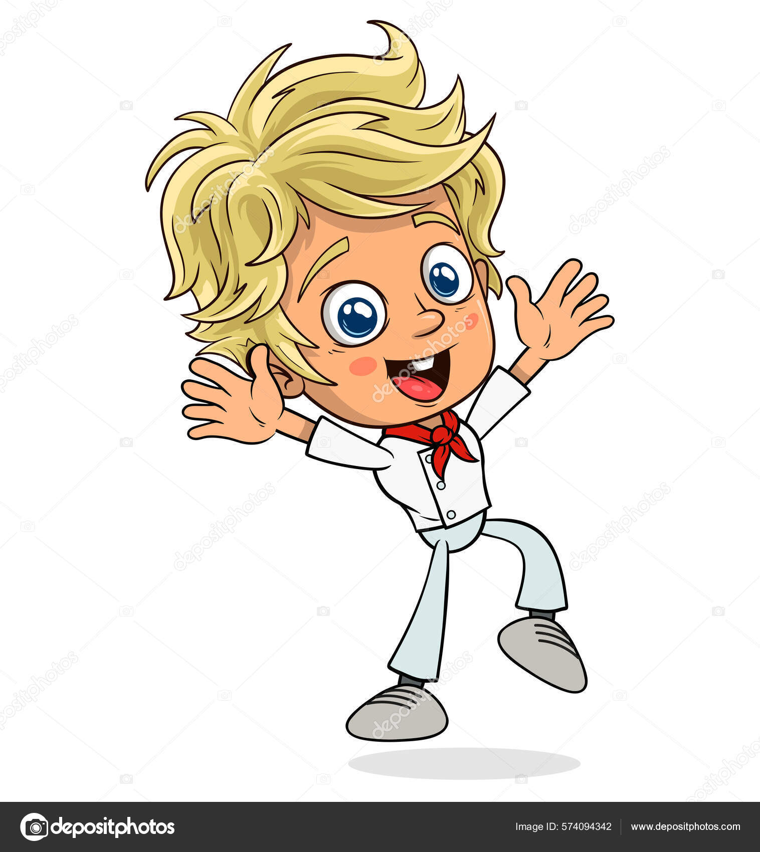 Cartoon Funny Jumping Blonde Cook Boy Character Uniform Layered Vector ...