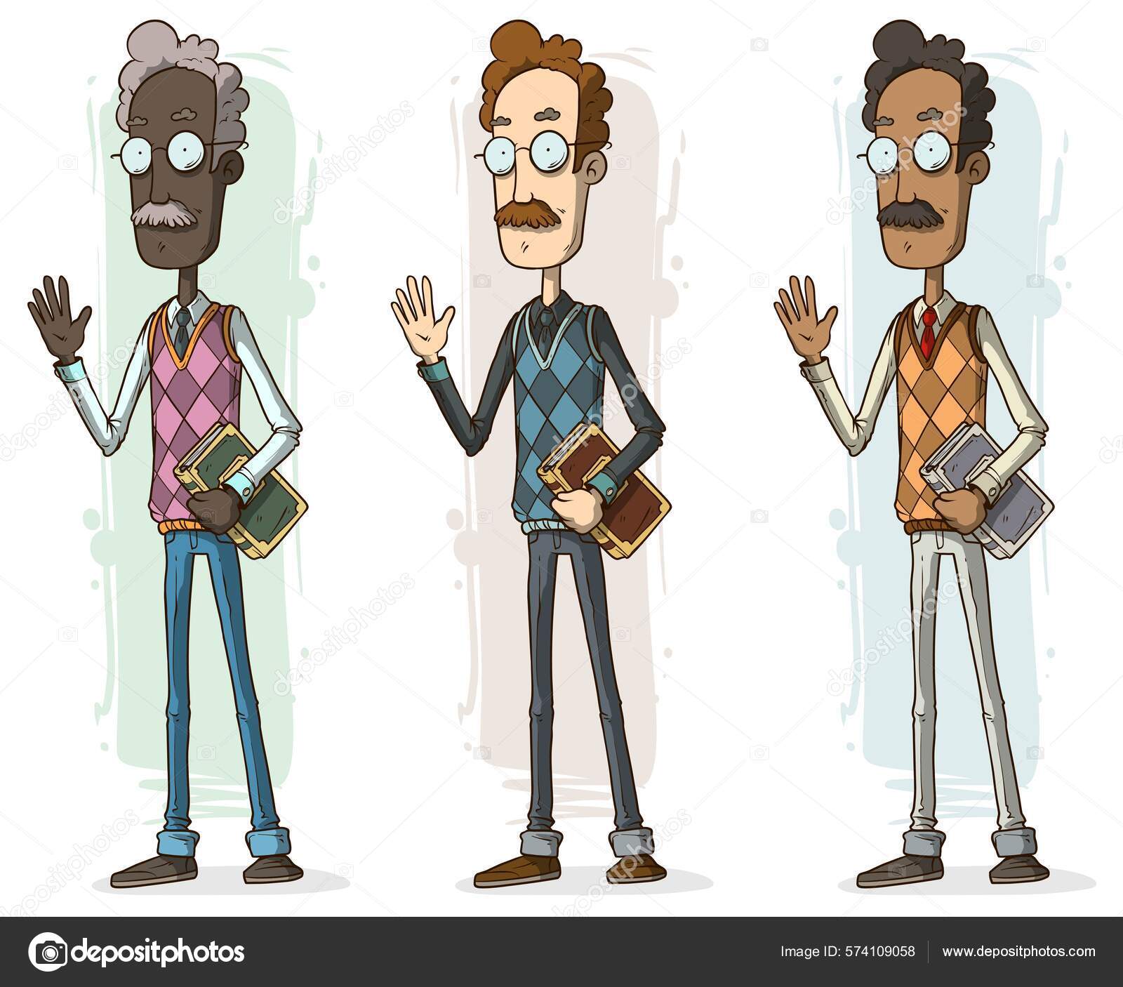 Dibujos Animados Diferentes Pie Divertido Sonriente Profesor Hombre ...