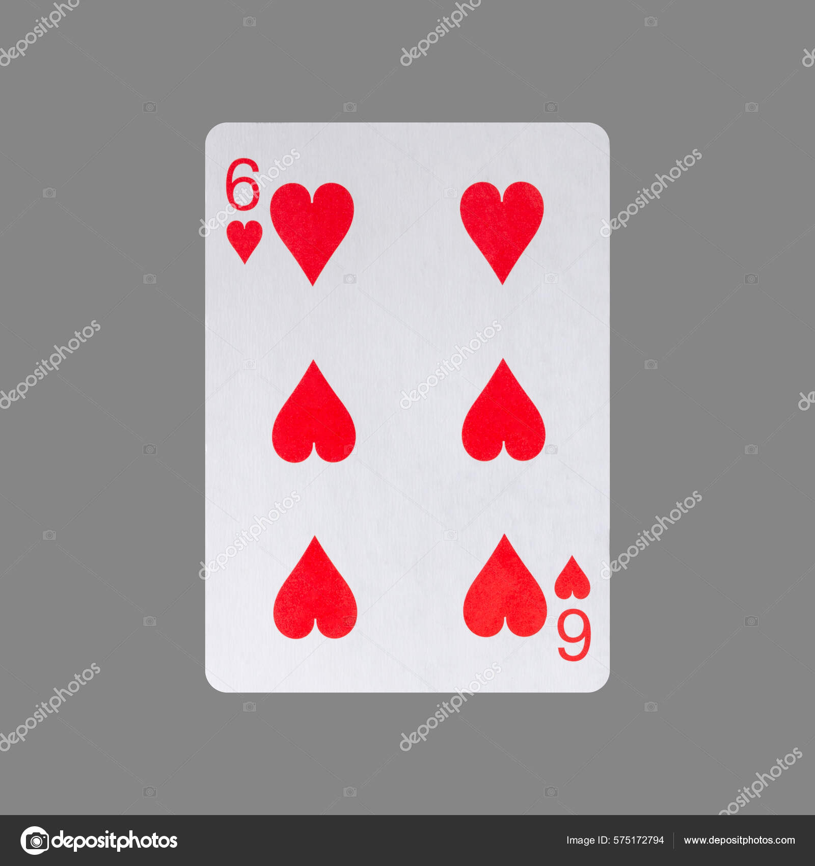 Six Hearts Isolated Gray Background Gamble Playing Cards Cards Stock ...