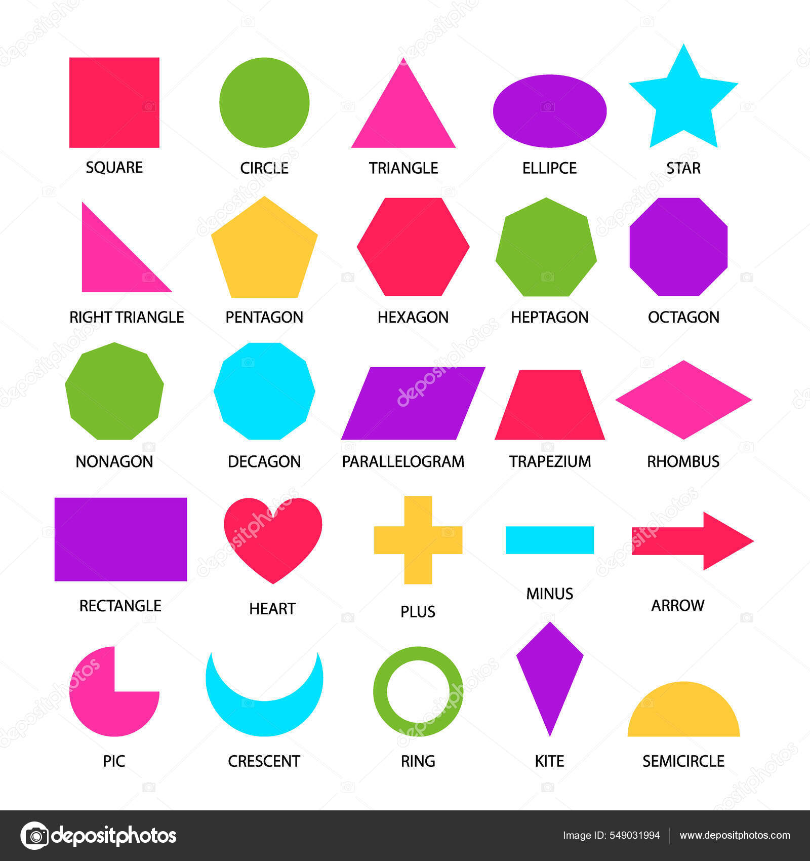 Basic shapes geometric form collection for primary school or preschool ...