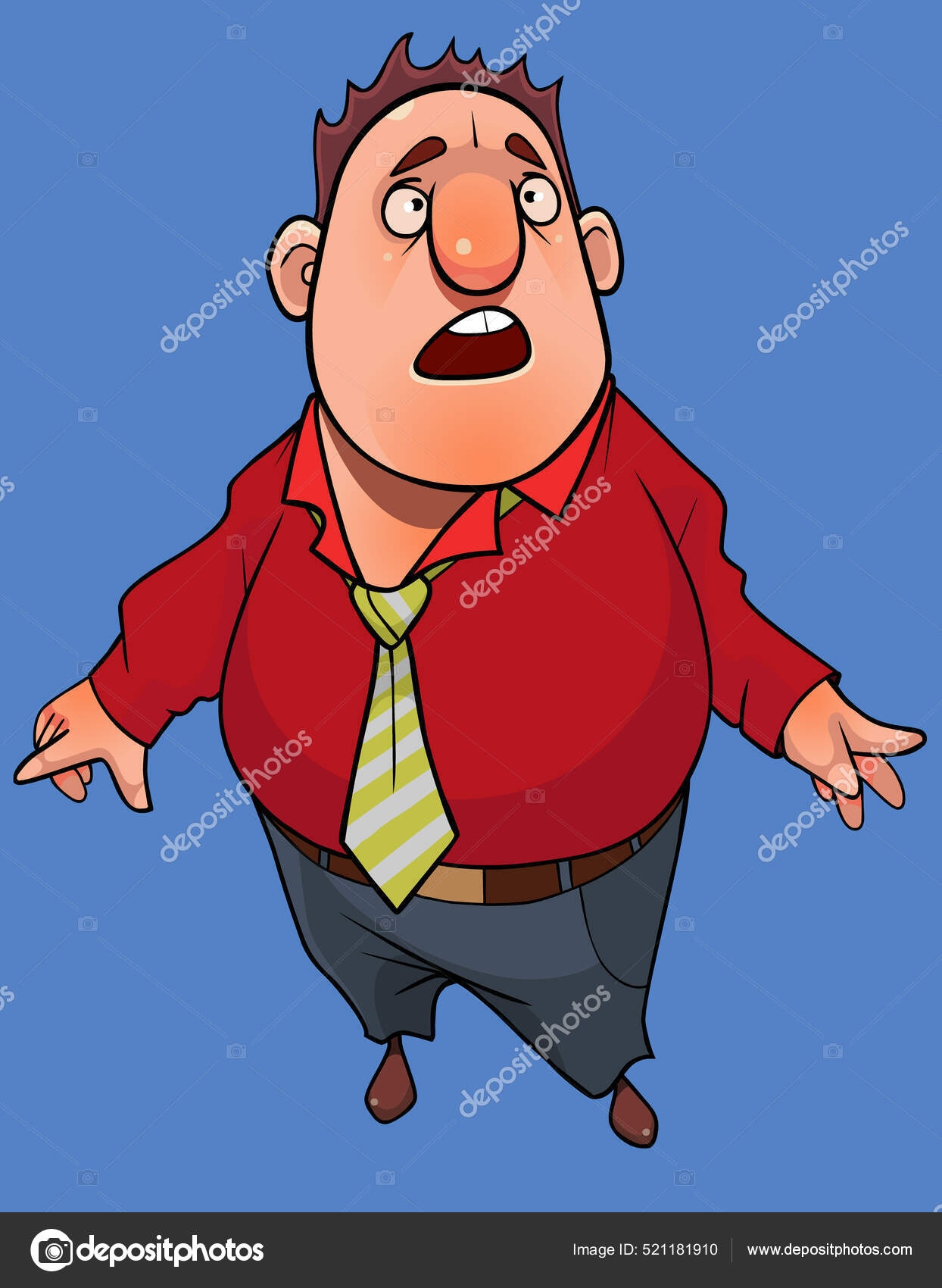 Fat Man Standing Handsup Funny Comic Funny Cartoon Surprised Fat Man