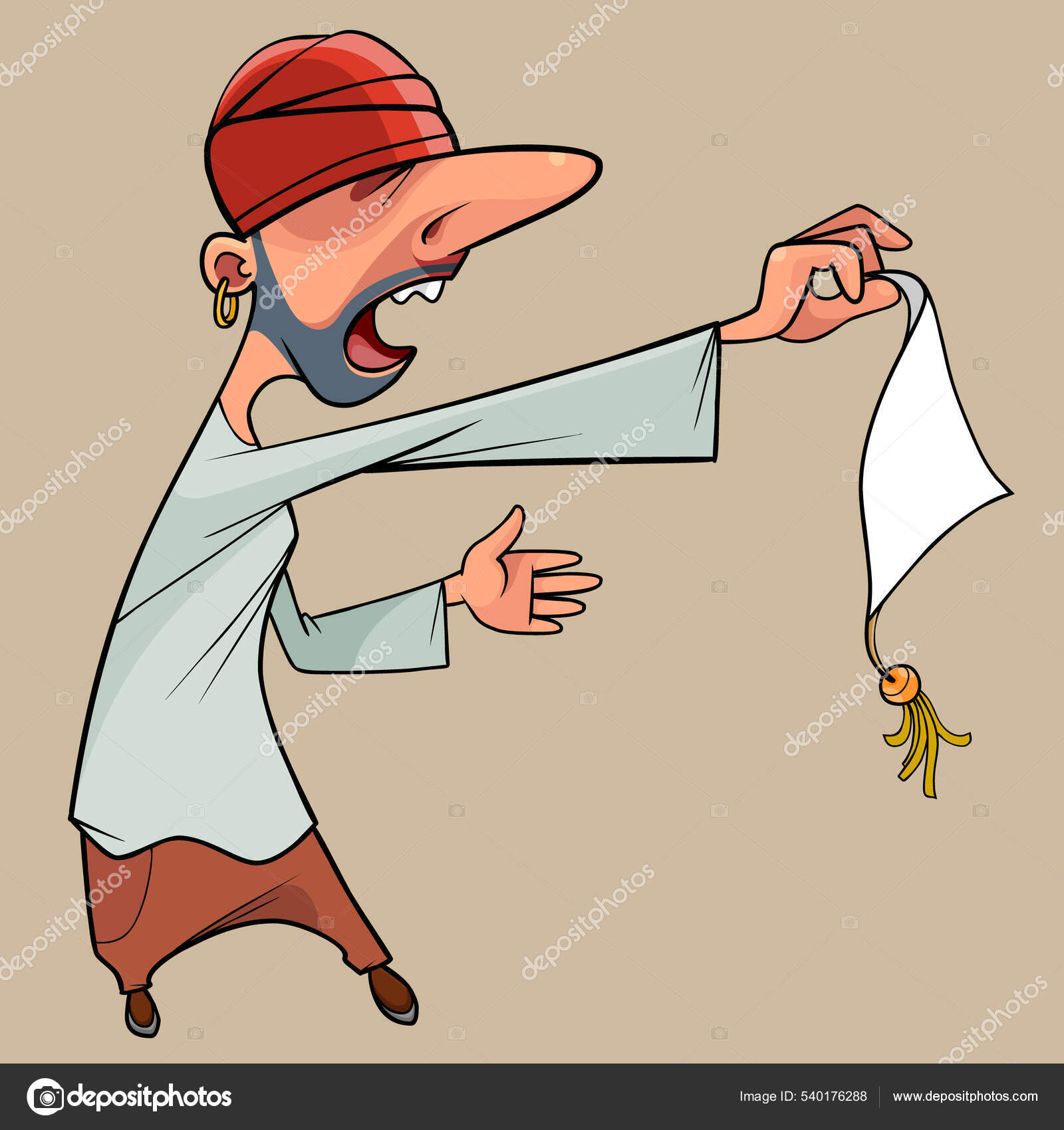 Cartoon Screaming Pirate Holding Thing Decorative Brush His Hand Stock ...