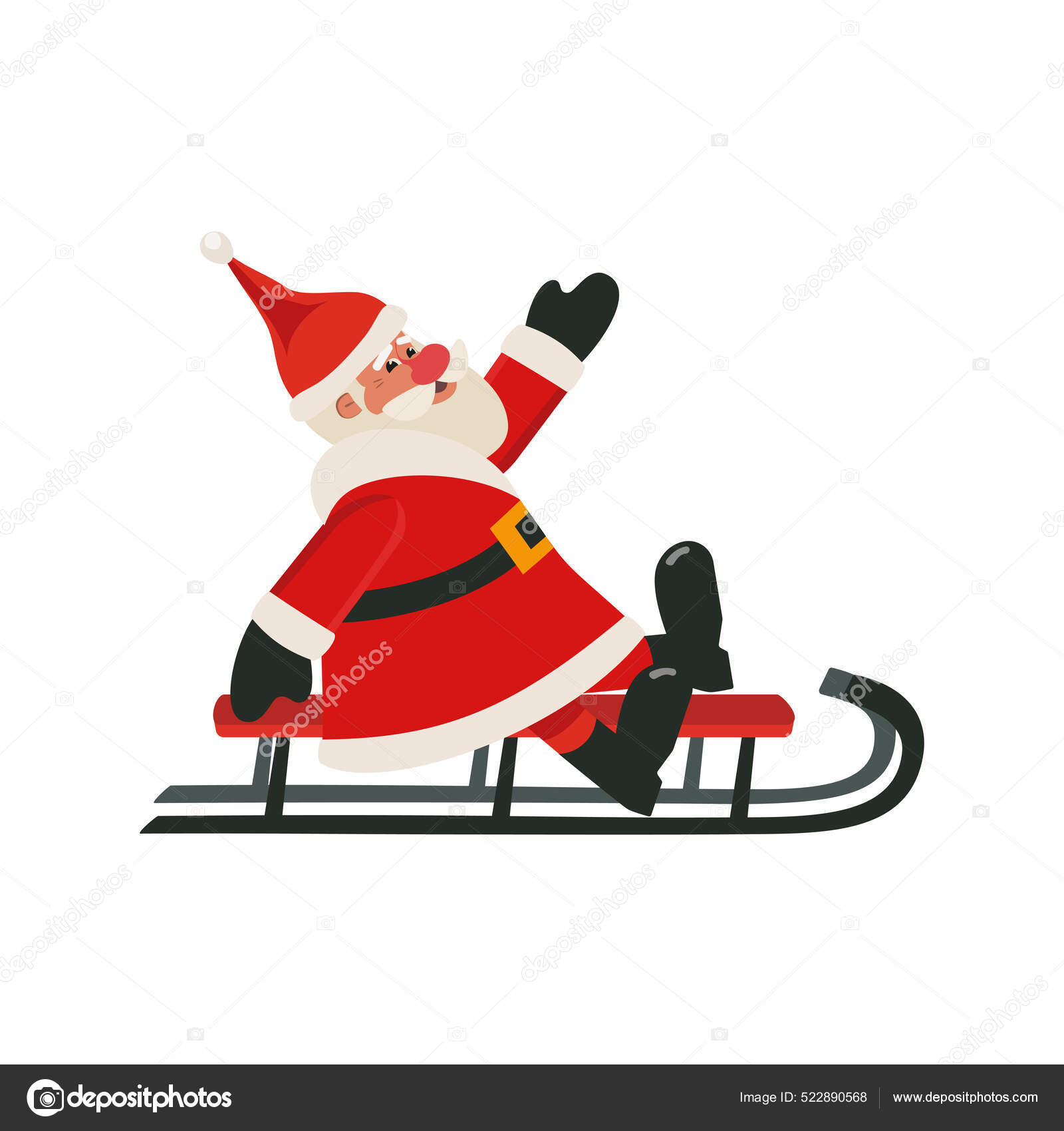 Cute Santa Claus sleddign on sleigh vector icon Stock Illustration by ...
