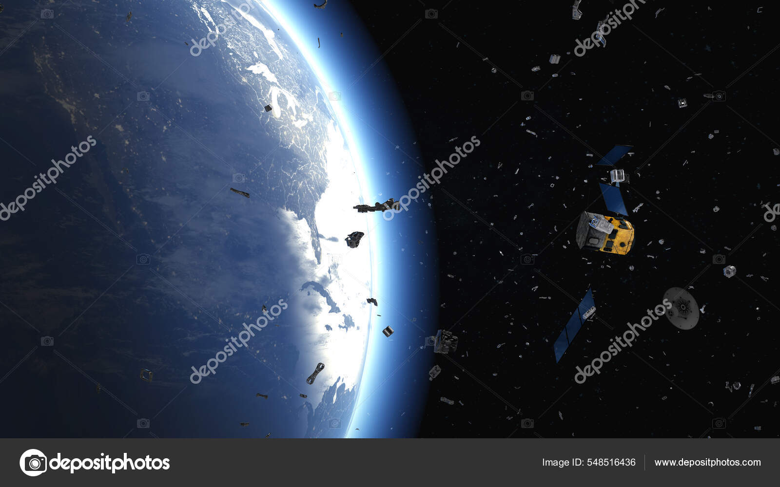 Space Debris Defective Satellite Due Orbital Collisions Small Parts ...