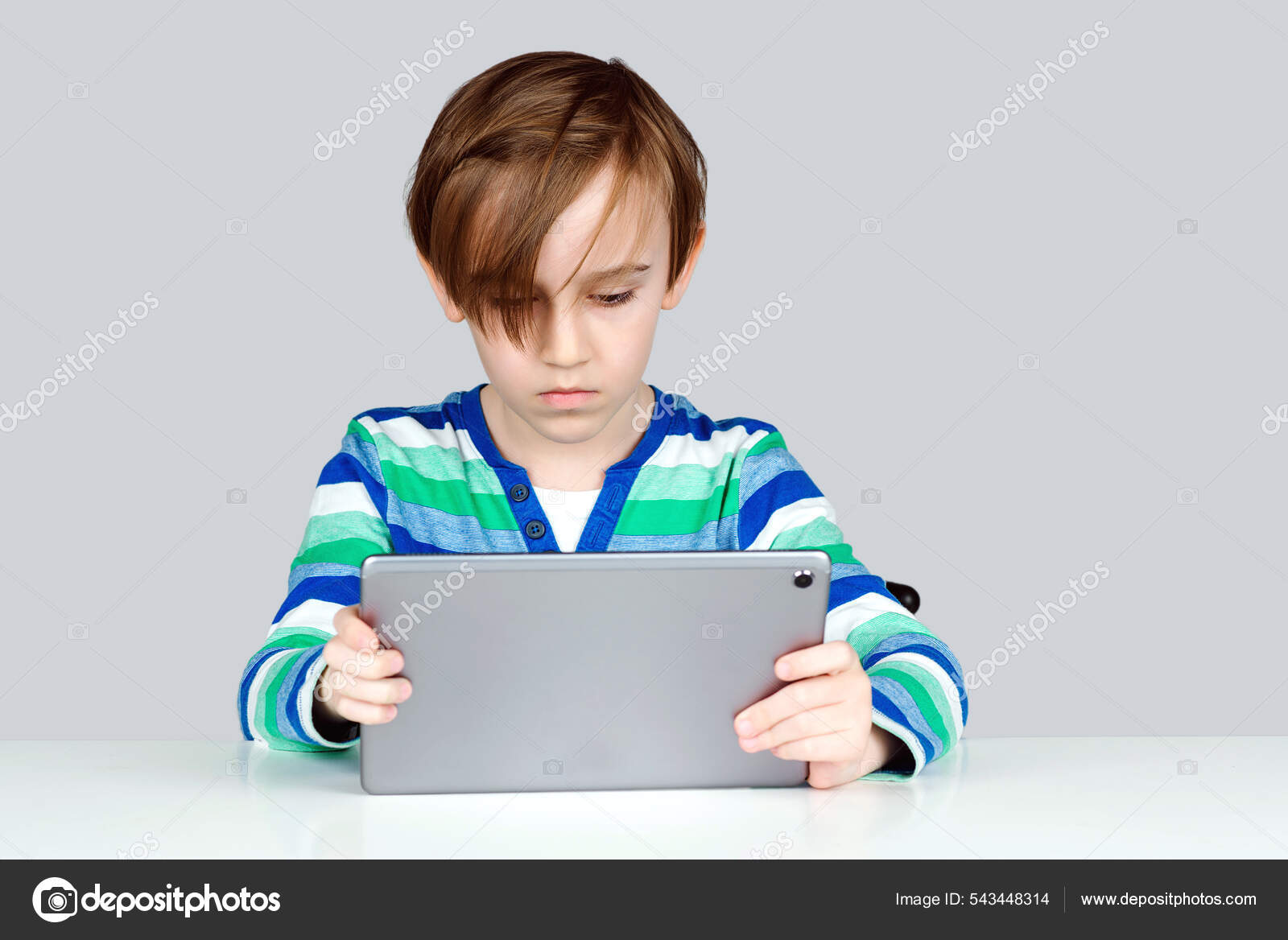 Schoolboy Learning Home Children Technology Education Concept Cute ...
