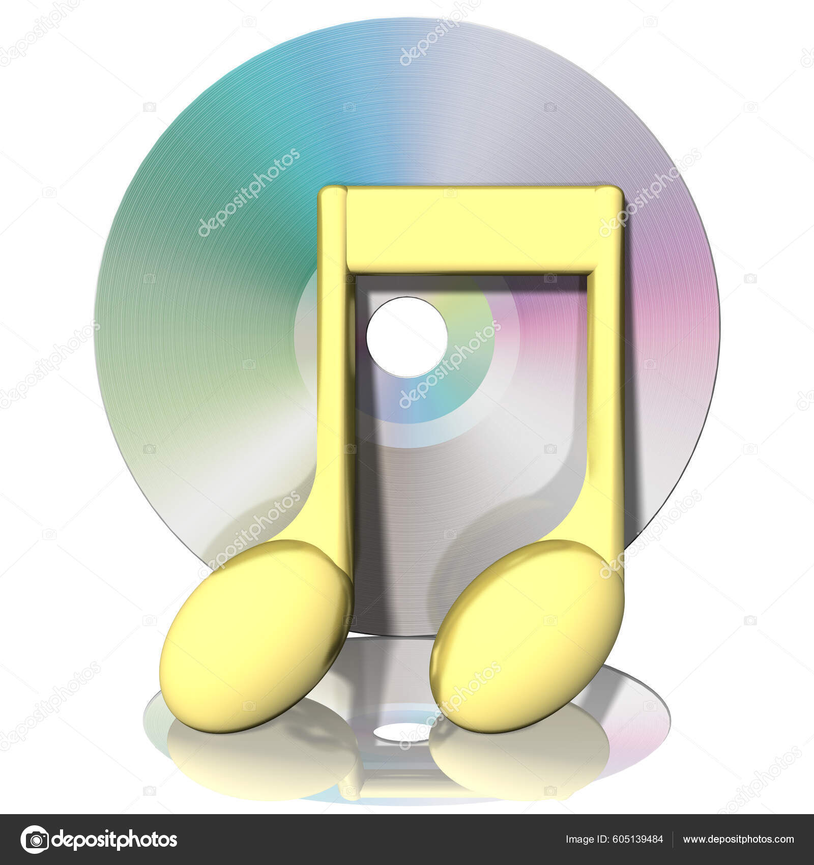 Illustration Music Musical Note Isolated White Background Reflection ...