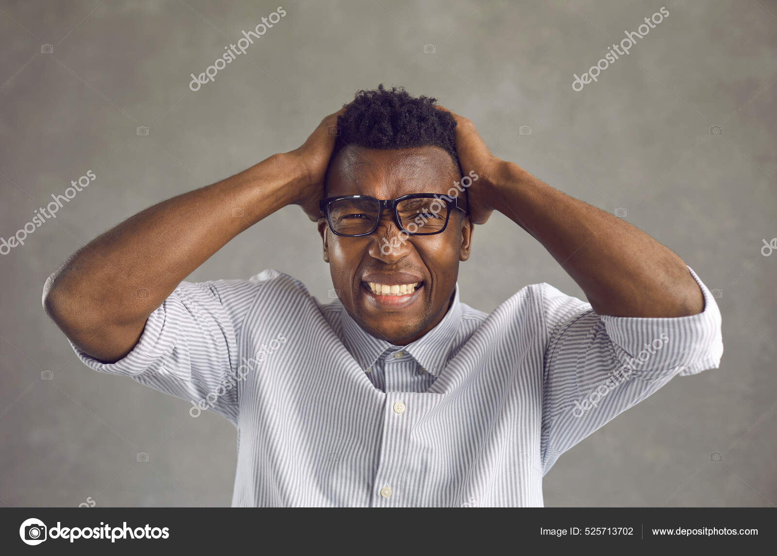Young black man stressing out overwhelmed with anger and various ...