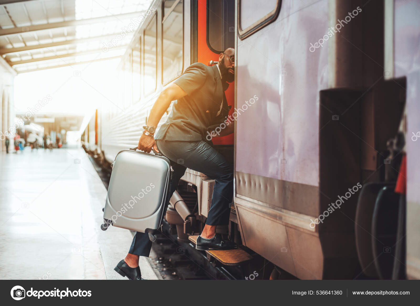 Good Looking Bearded Bald Black Man Boarding Train African Businessman ...