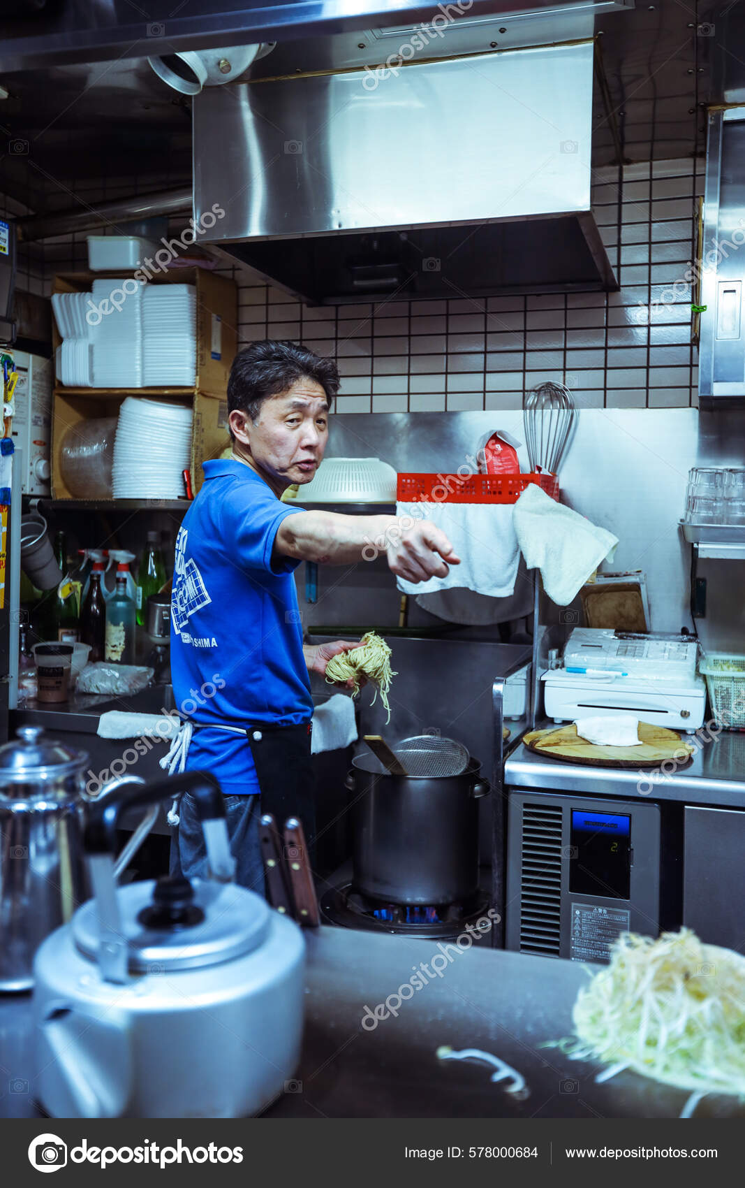 Local Cook Preparing Typical Japanese Dish Okonomiyaki Hiroshima ...