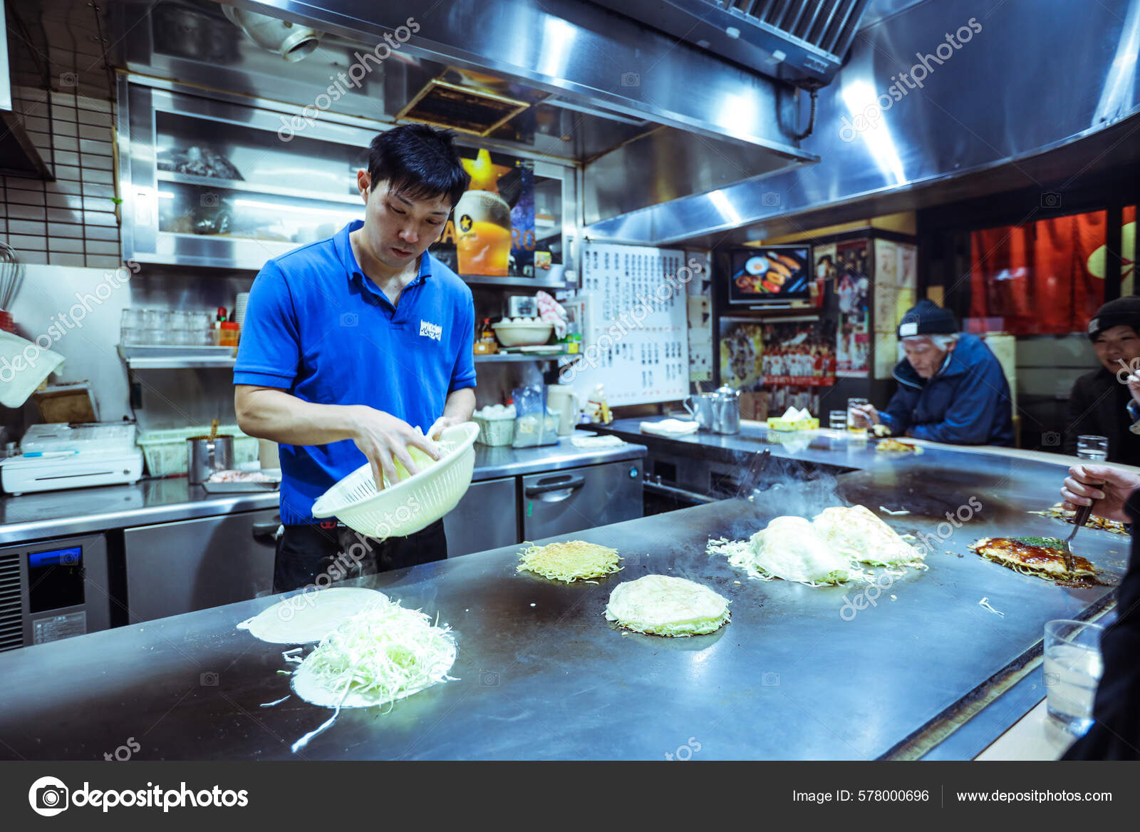 Local Cook Preparing Typical Japanese Dish Okonomiyaki Hiroshima ...