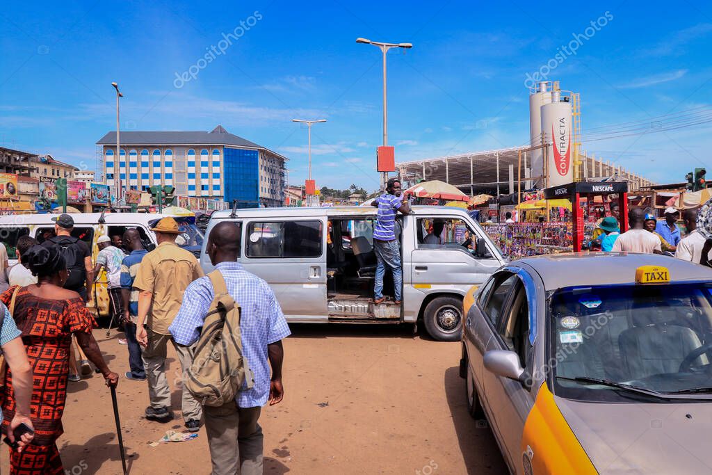 Kumasi, Ghana - April 06, 2022: Crowded African Road with Local Ghana ...