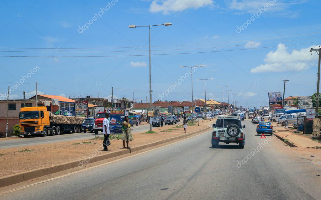 Kumasi, Ghana - April 06, 2022: Crowded African Road with Local Ghana ...