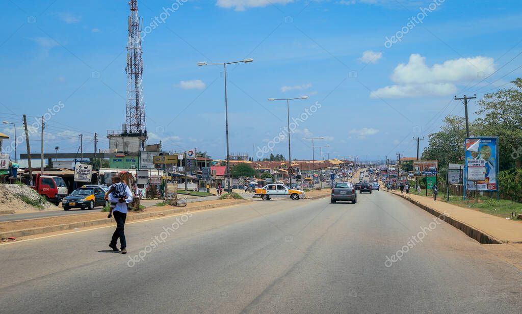 Kumasi, Ghana - April 06, 2022: Crowded African Road with Local Ghana ...