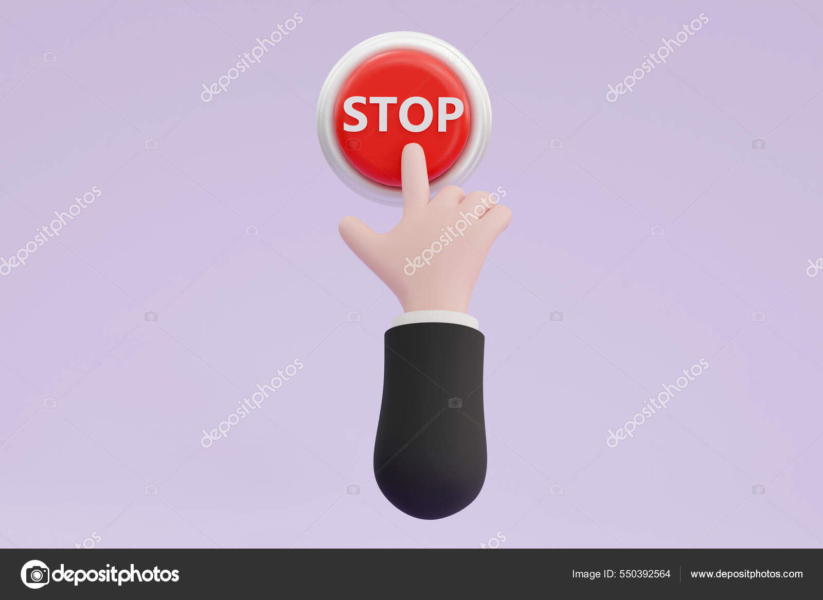 Cartoon Hand Pressing Red Button System Control — Stock Photo ...