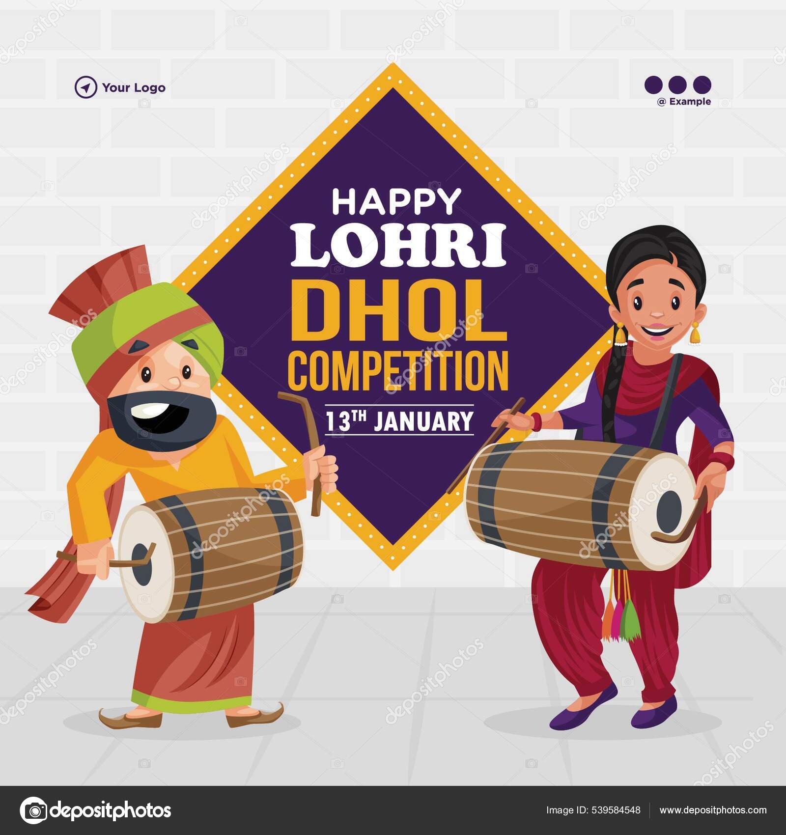Banner Design Happy Lohri Dhol Competition Template Vetor de stock de ...