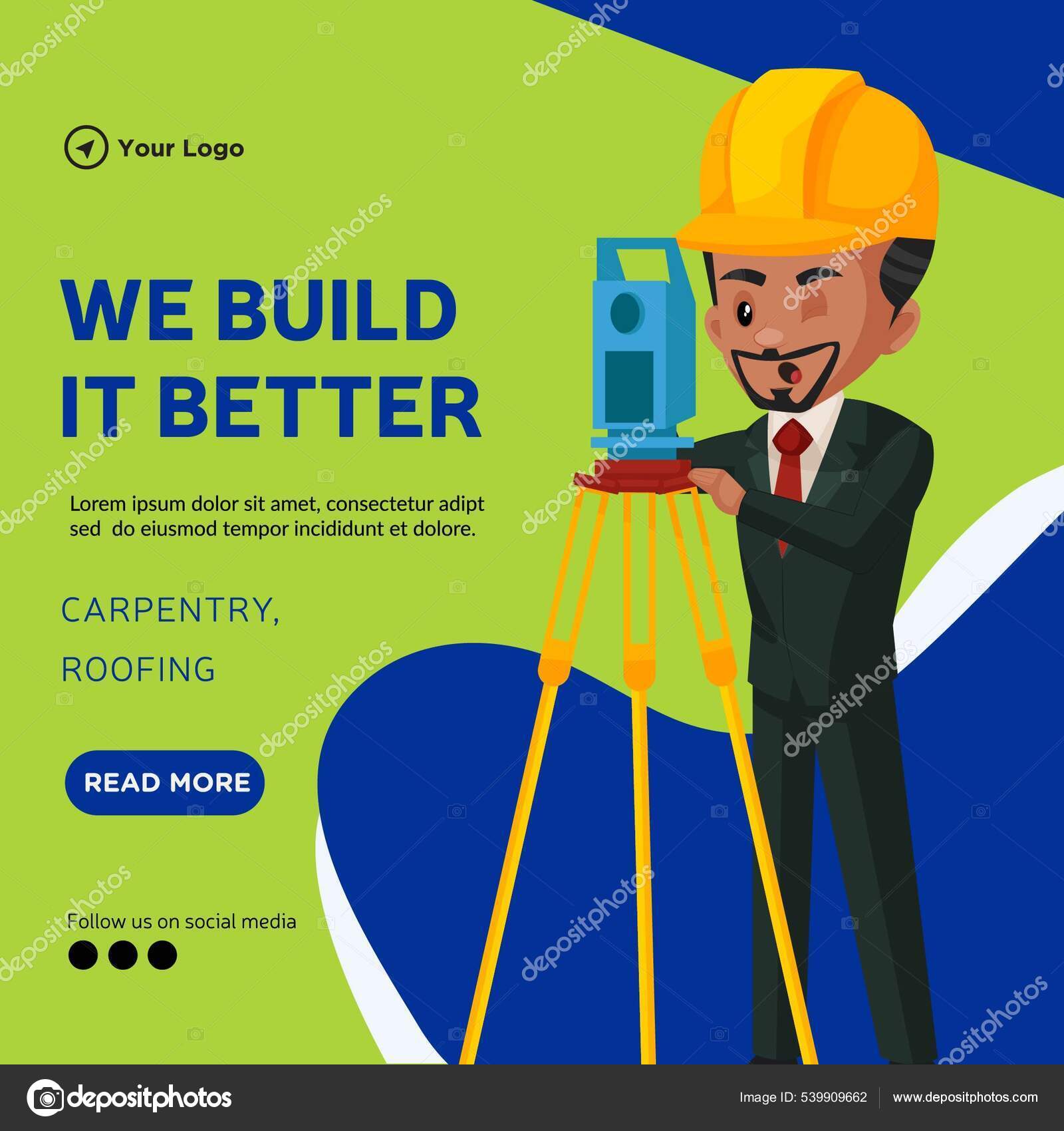 Banner Design Build Better Cartoon Style Template Vetor de stock de ...