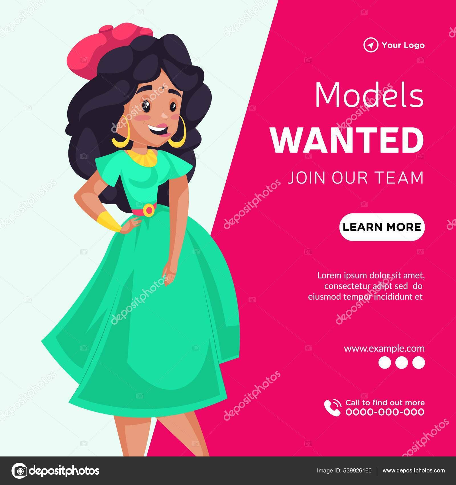 Banner Design Models Wanted Cartoon Style Illustration Stock Vector ...