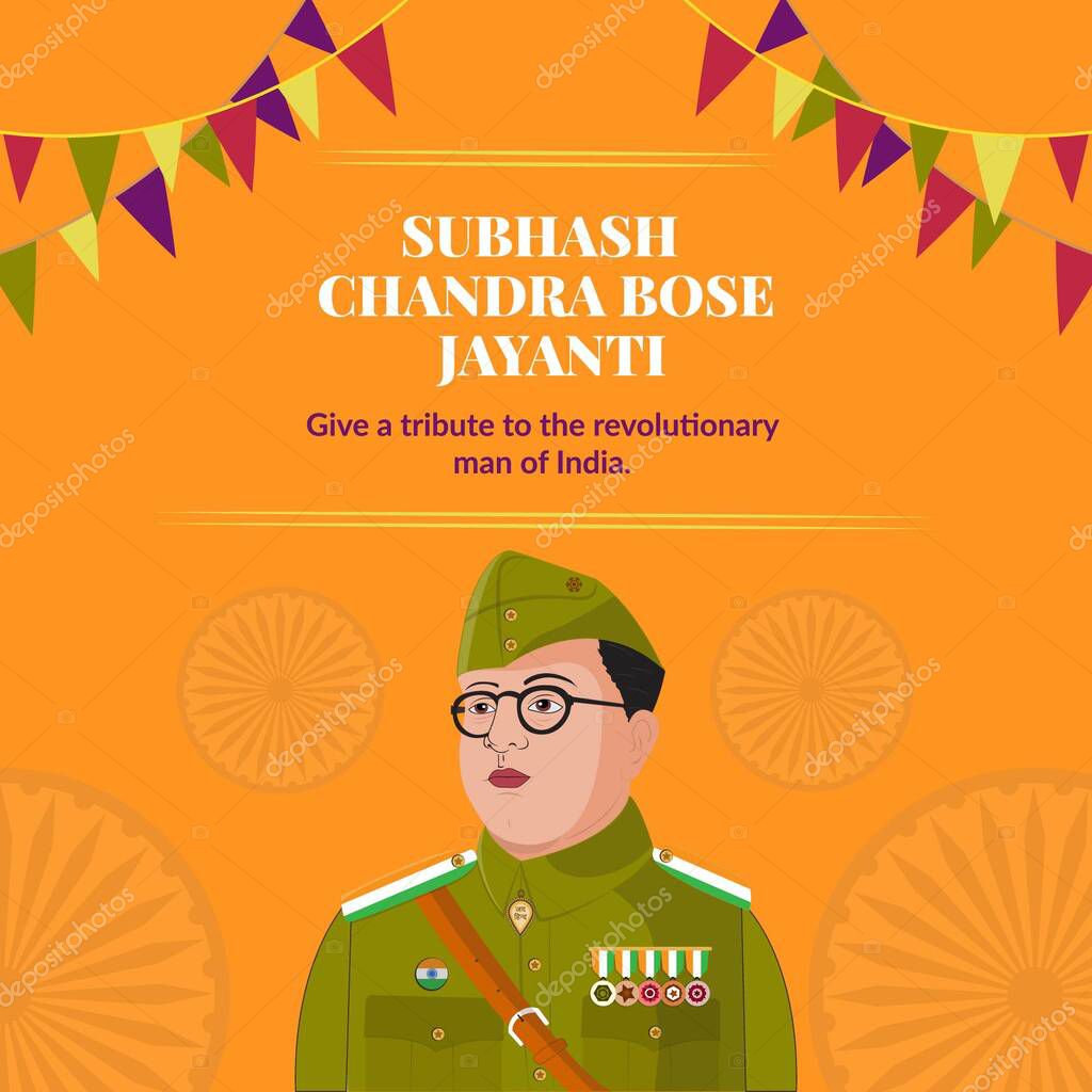 Subhash Chandra Bose Jayanti Banner Plantilla Diseño Vector de Stock de ©F1Digitals 541543900