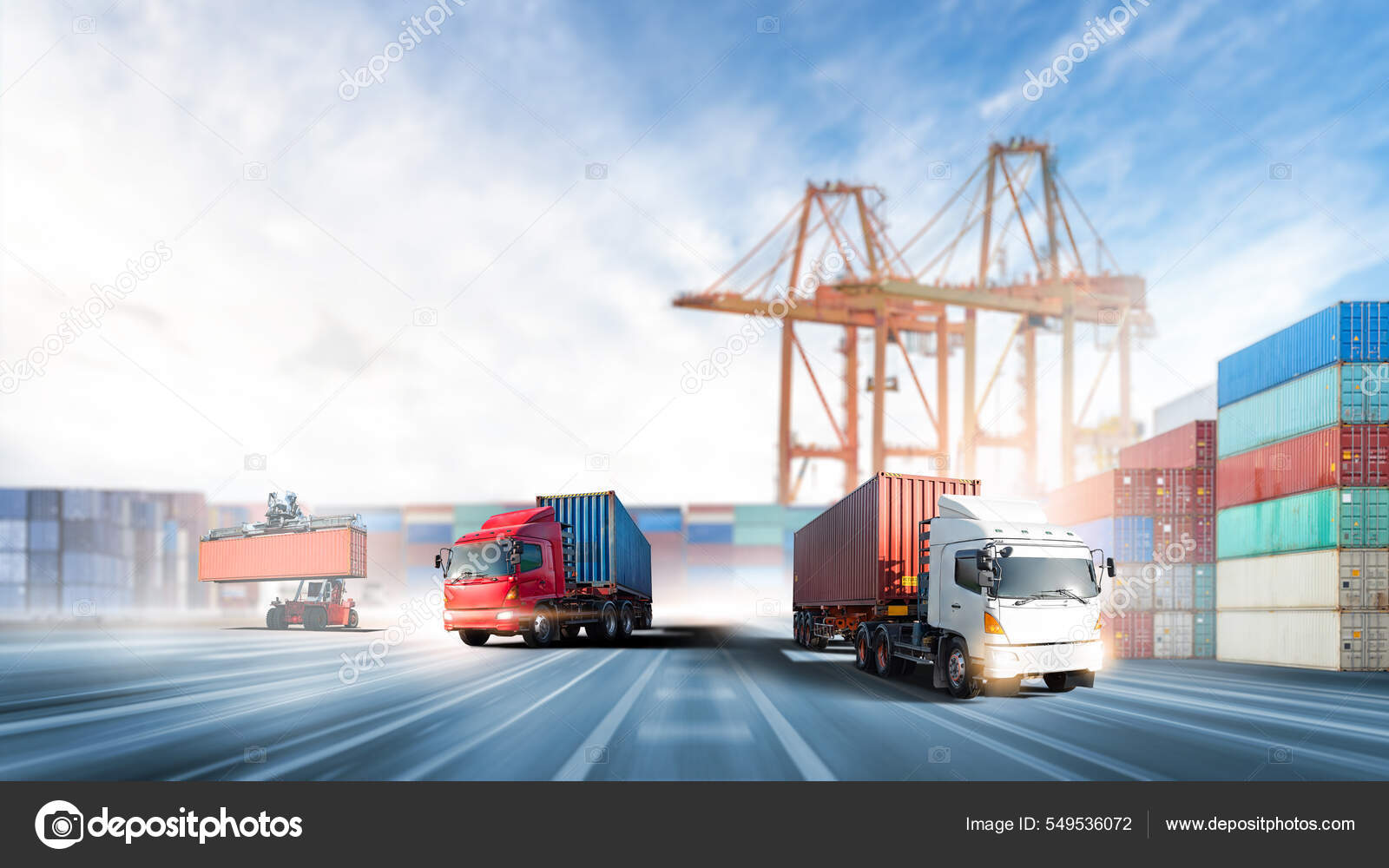 Truck Transport Red Blue Container Highway Container Handler Loading ...