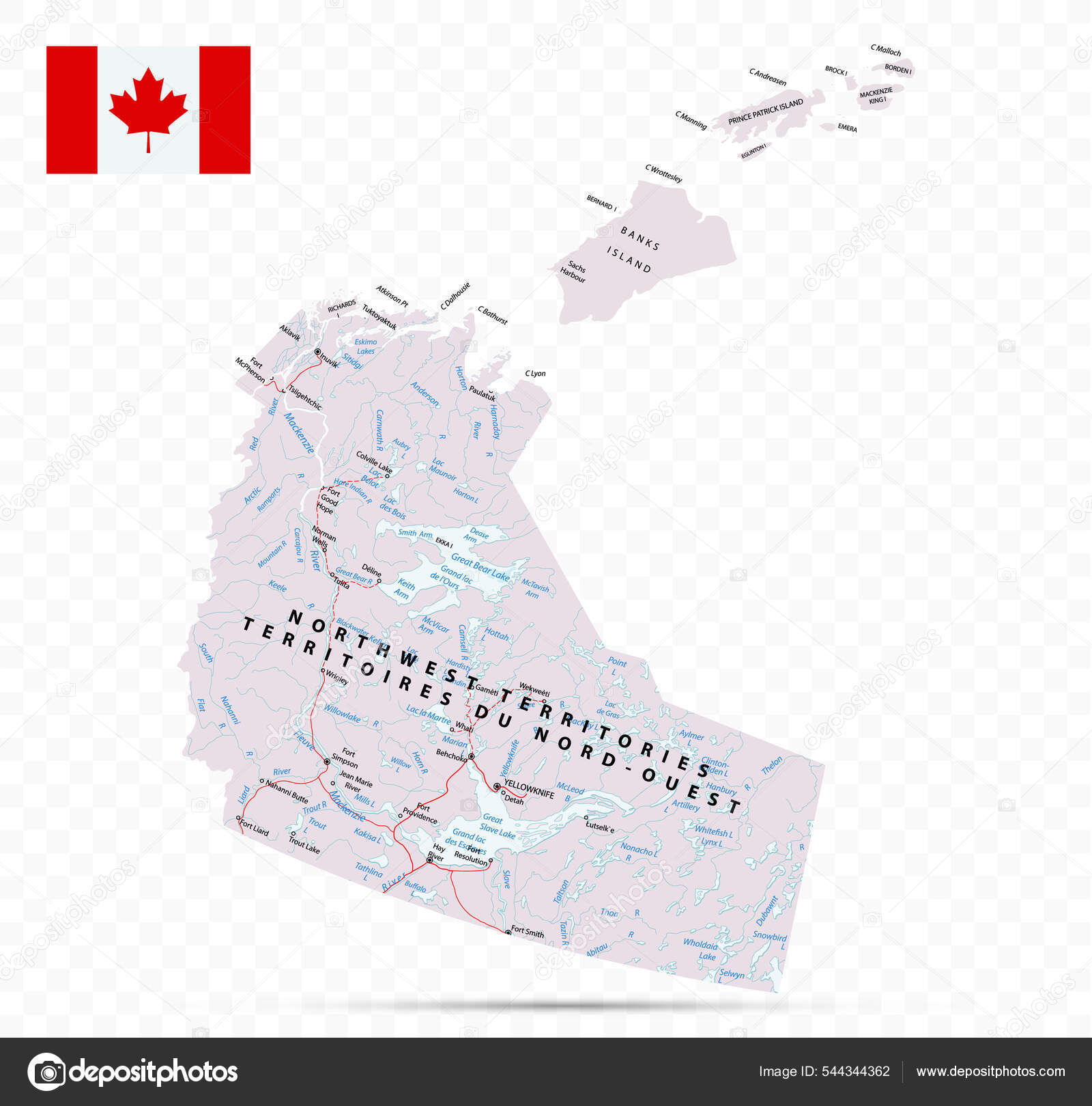 Northwest Territories Map Canada State Cities Towns Stock Vector Image ...