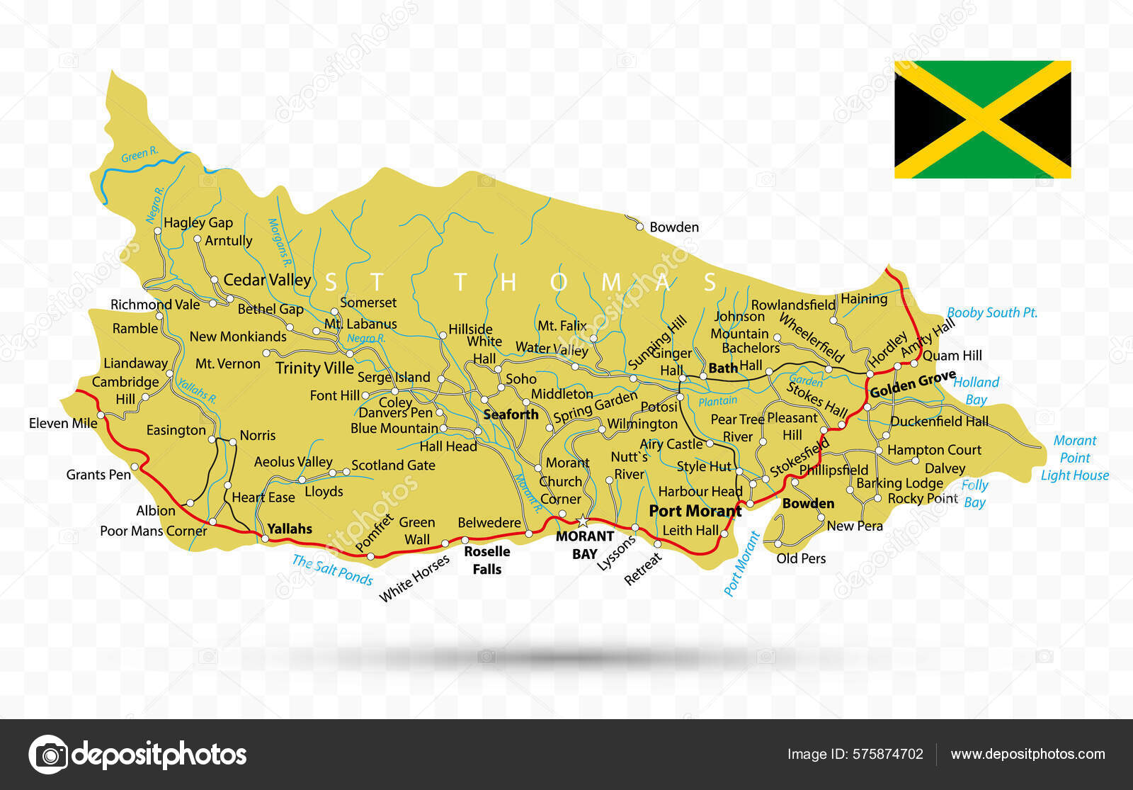 Saint Thomas Map Jamaica State Cities Towns Stock Vector Image by ...