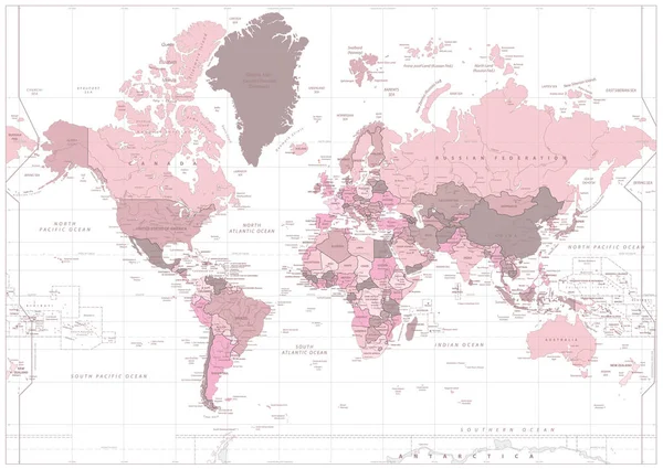 Mapa del mundo rosa con nombres de pa ses y sus capitales. Ilustraci n ...