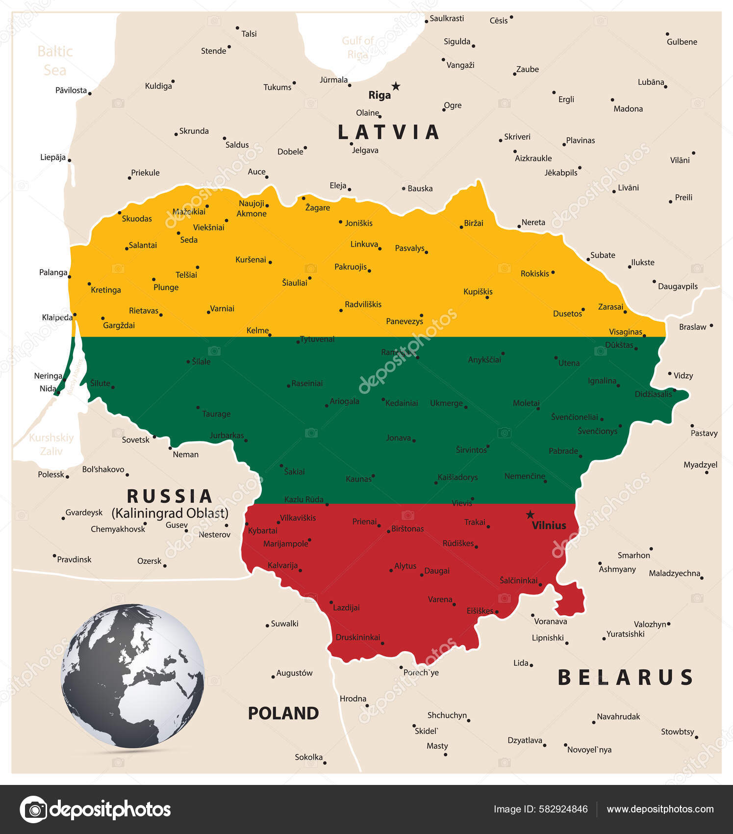 Lithuania Map Coloured National Flag Detailed Map Lithuania All ...