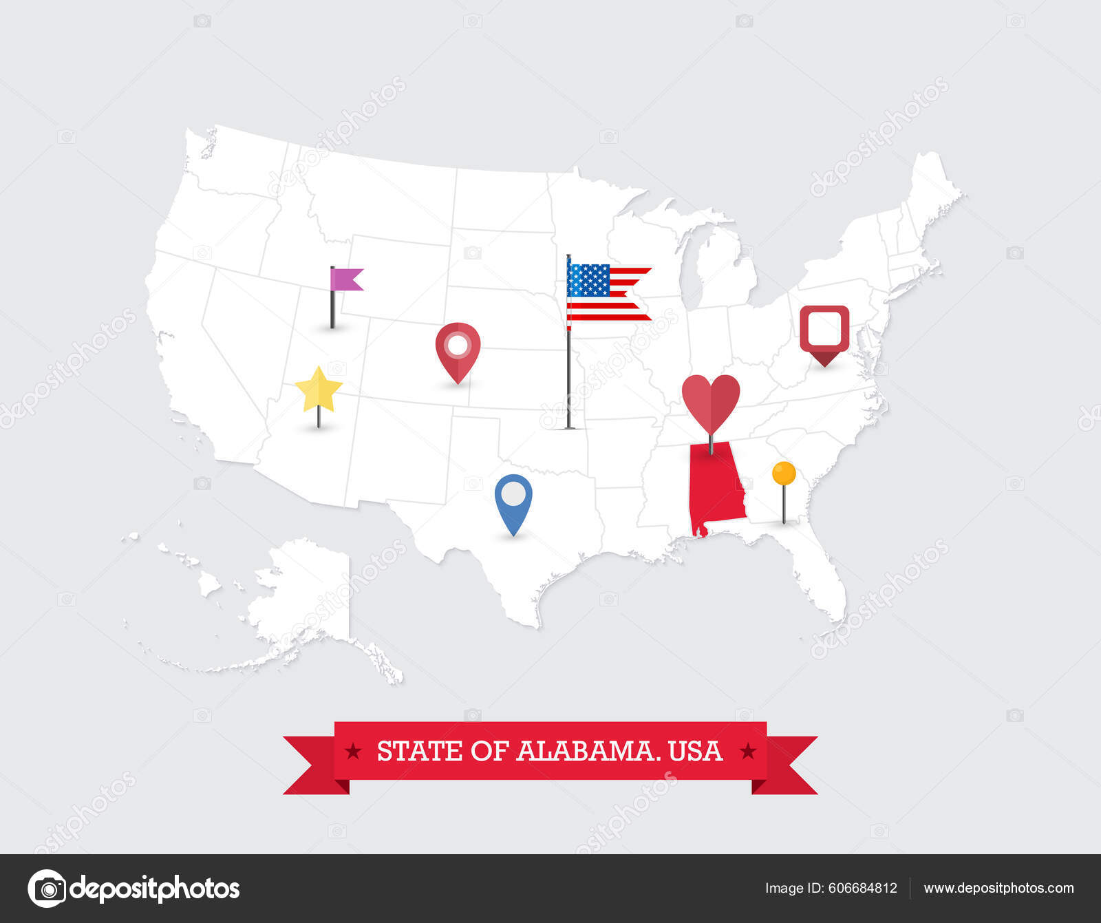 Alabama Mapa Del Estado Resaltado Mapa Usa Alabama Mapa Estados Vector ...