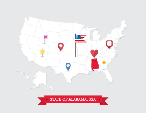Alabama Mapa Del Estado Resaltado Mapa Usa Alabama Mapa Estados Vector ...