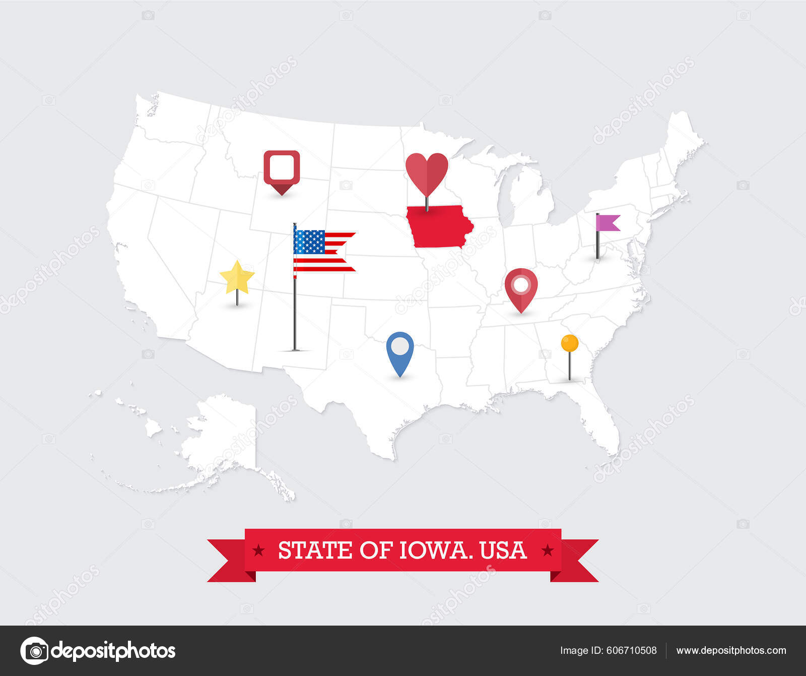 Mapa Estado Iowa Destacado Mapa Dos Eua Iowa Mapa Estados Vetor de ...