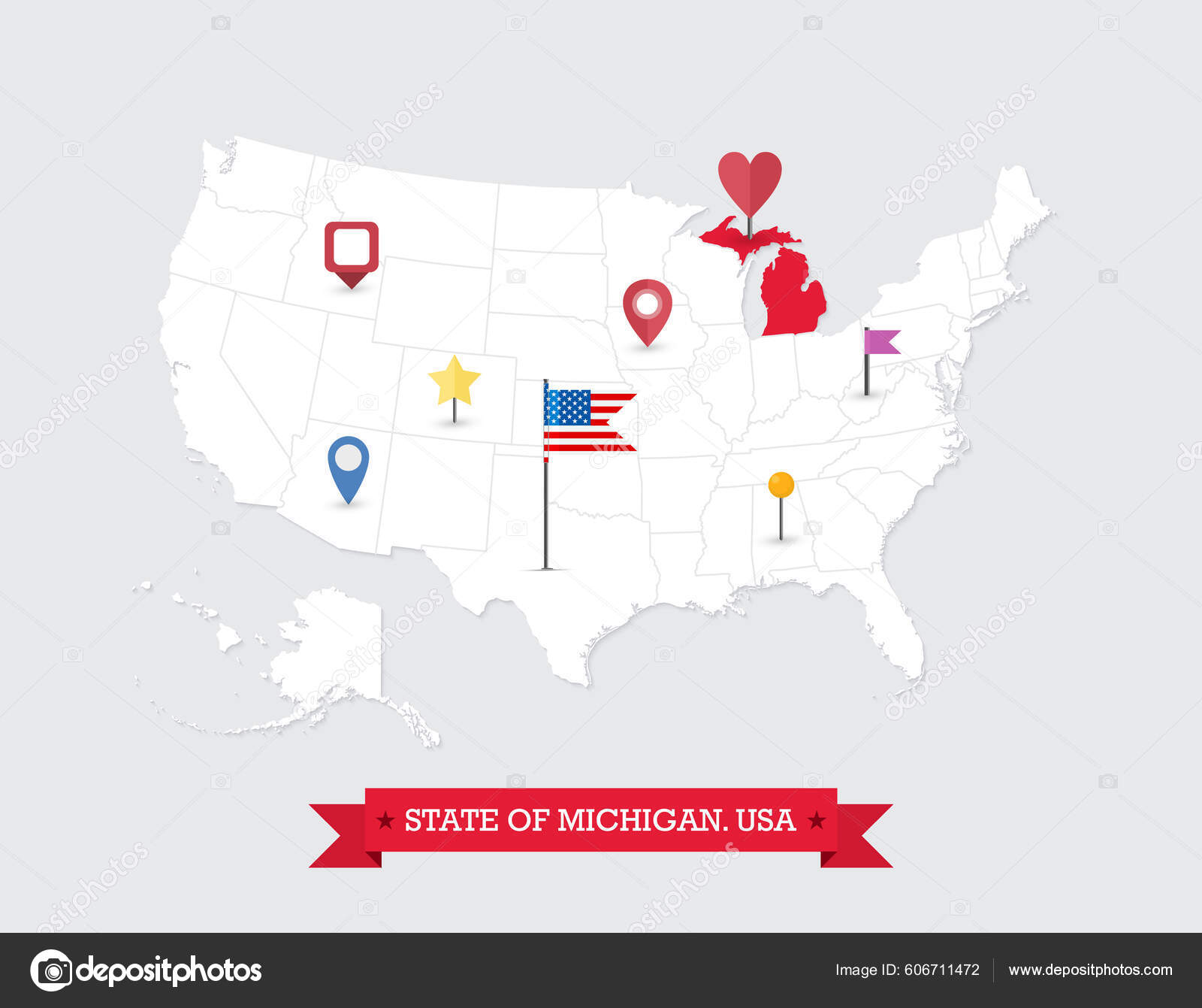Mapa Estado Michigan Destacado Mapa Dos Eua Michigan Mapa Estados Vetor ...