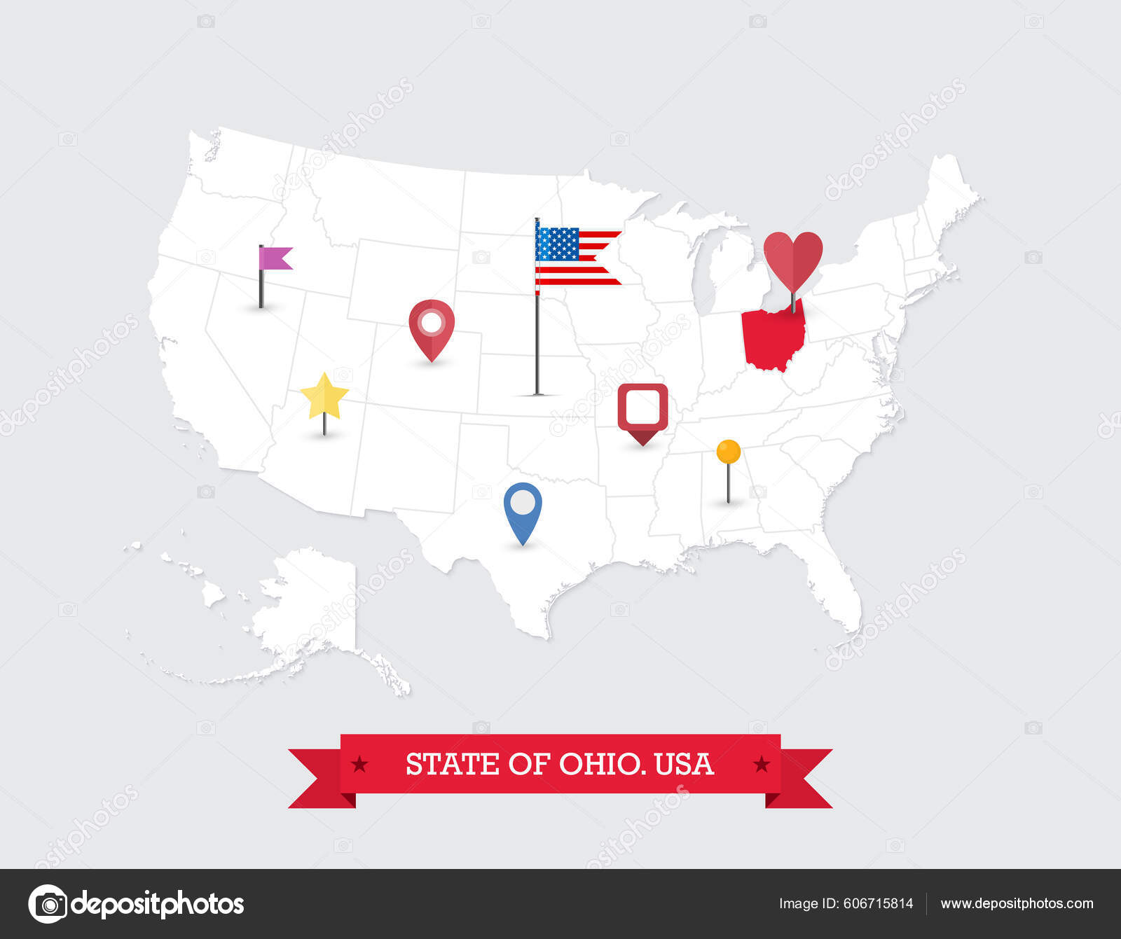 Mapa Estado Ohio Destacado Mapa Dos Eua Ohio Mapa Estados Vetor de ...